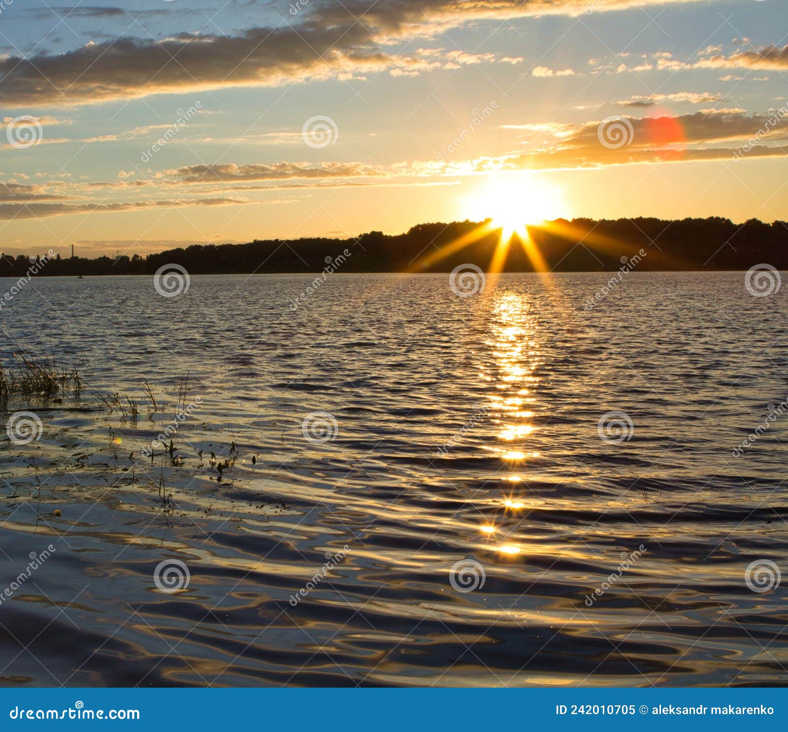 Beautiful Sun at Sunset Over the River Stock Image - Image of sunny ...