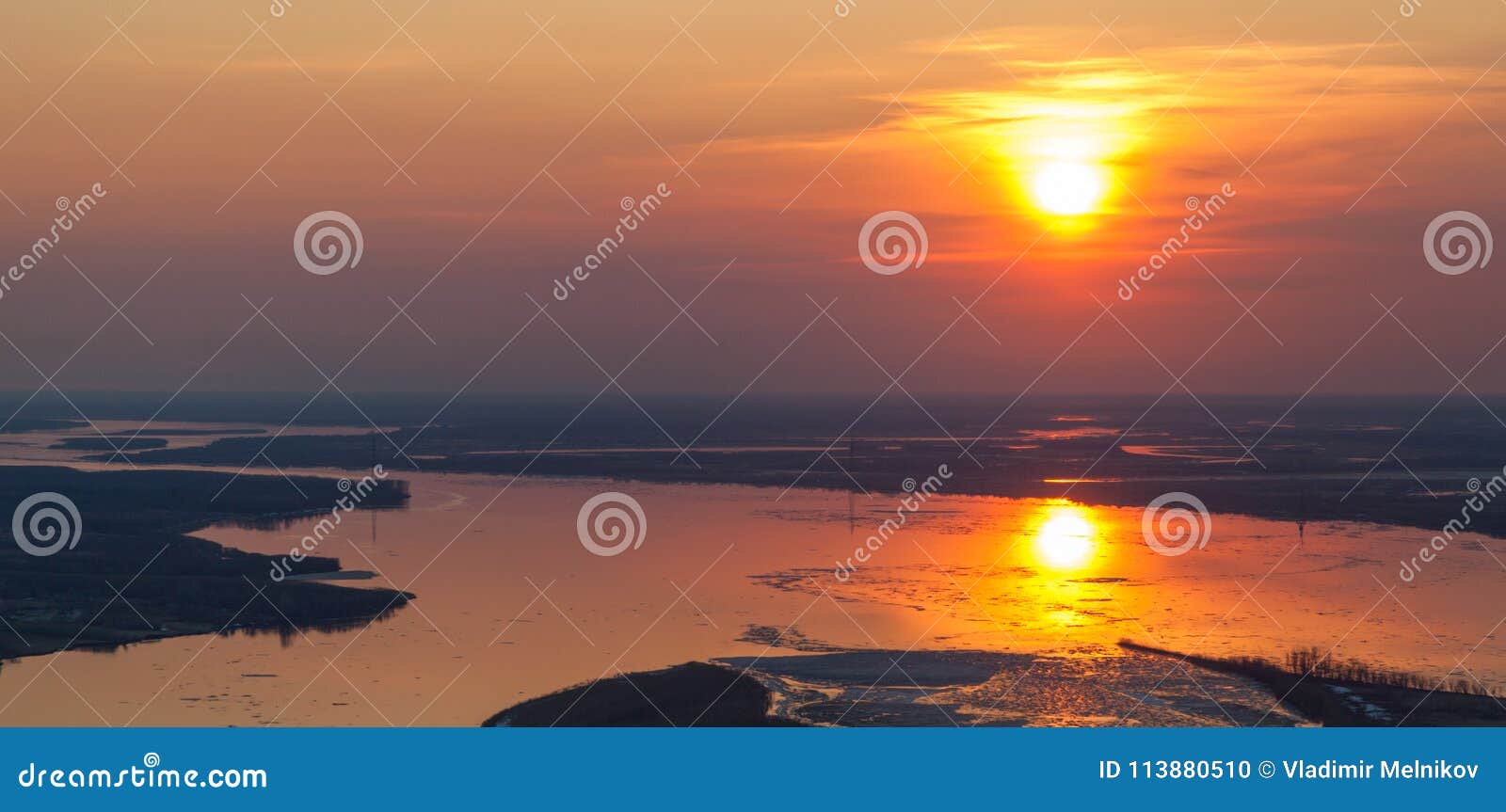 Beautiful Sundown on the Calm Plain River, Top View Stock Photo - Image ... Beautiful Sundown on the Calm Plain River, Top View Stock Photo - Image ...