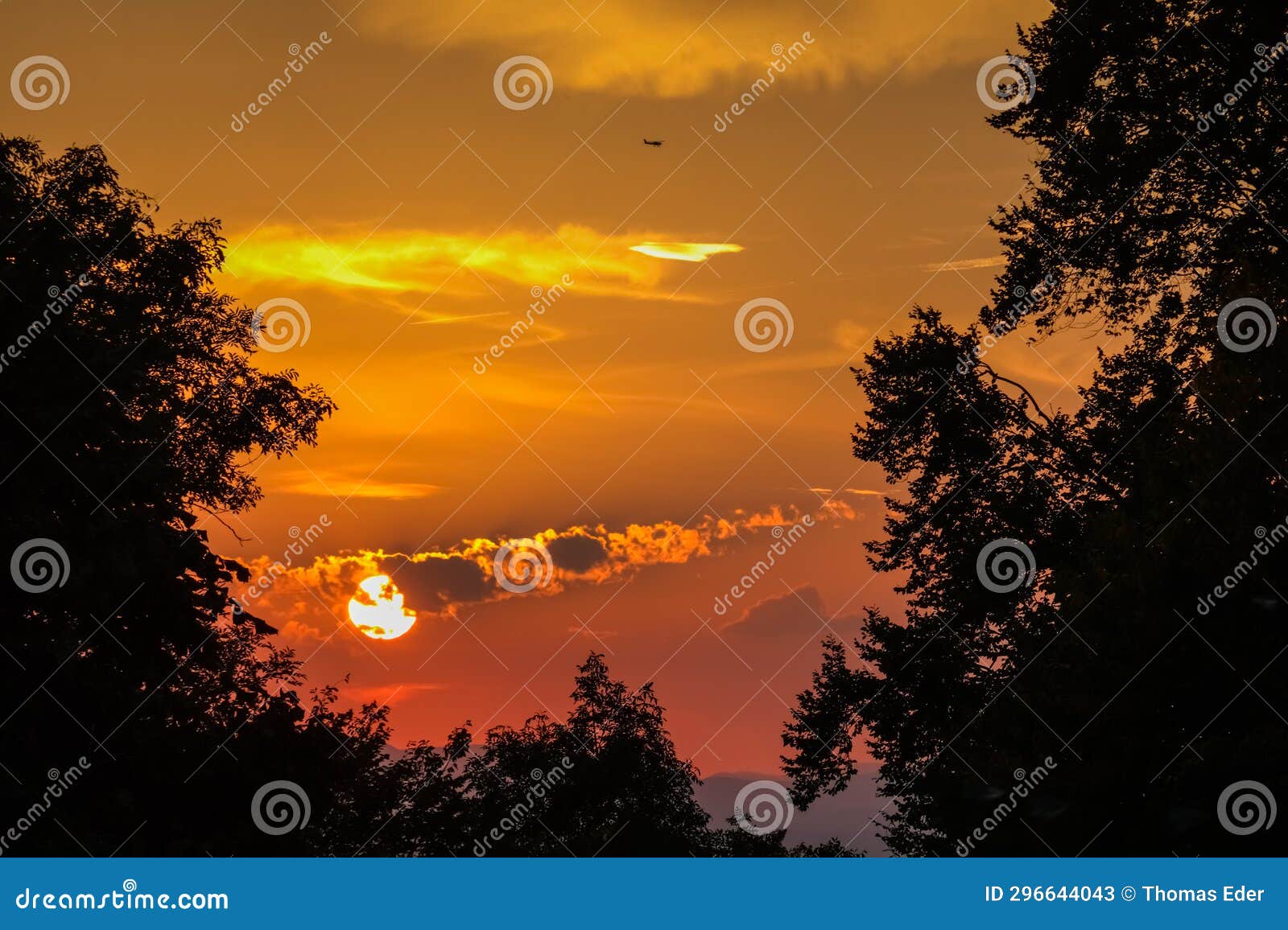 Beautiful Sundown with Clouds during Hiking in a Forest with a Airplane ...