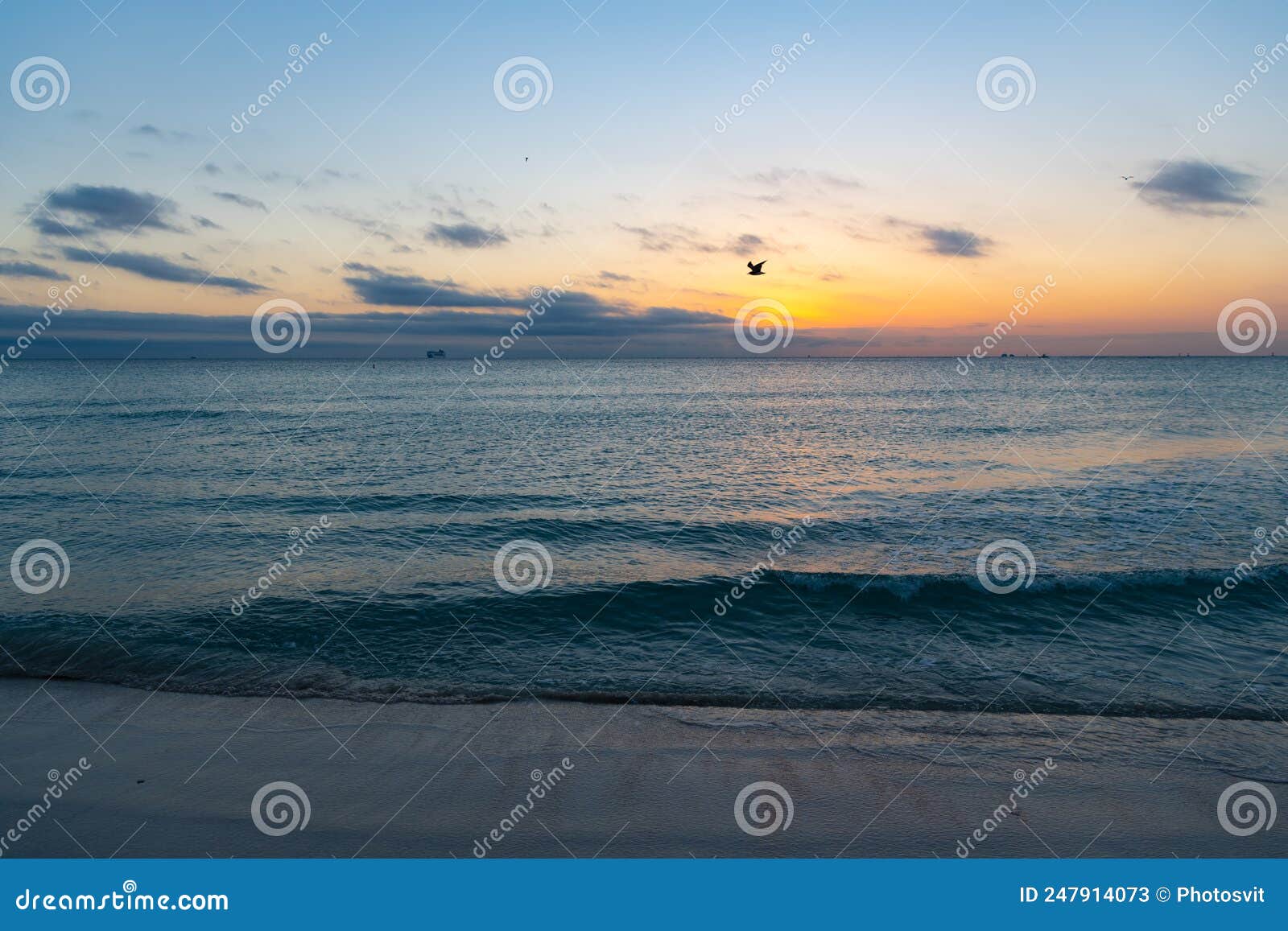 Beautiful Sundown with Ocean Water on the Summer Beach Stock Image ...