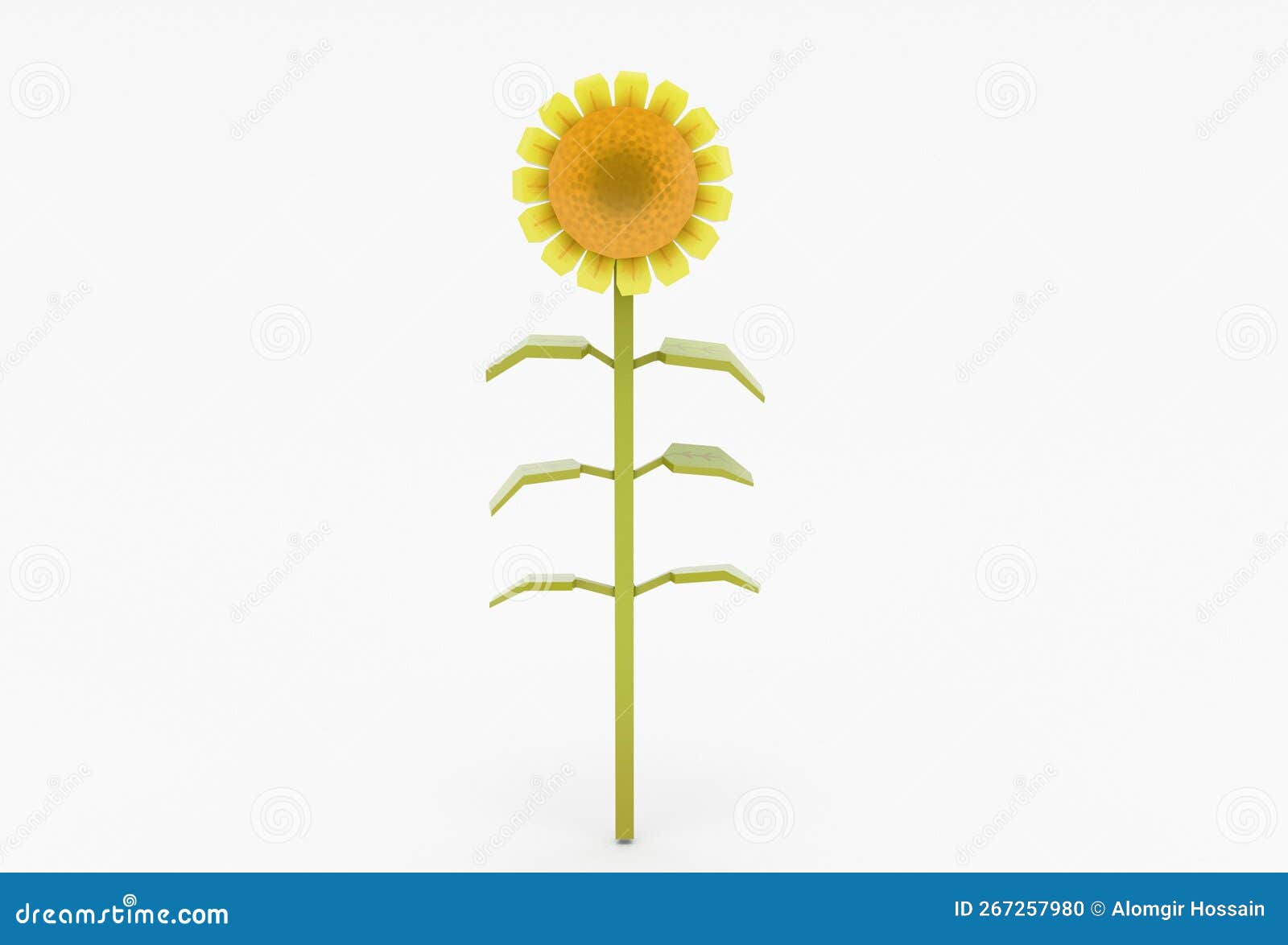 Beautiful Sunflower 3d Illustration Minimal Rendering on White ...