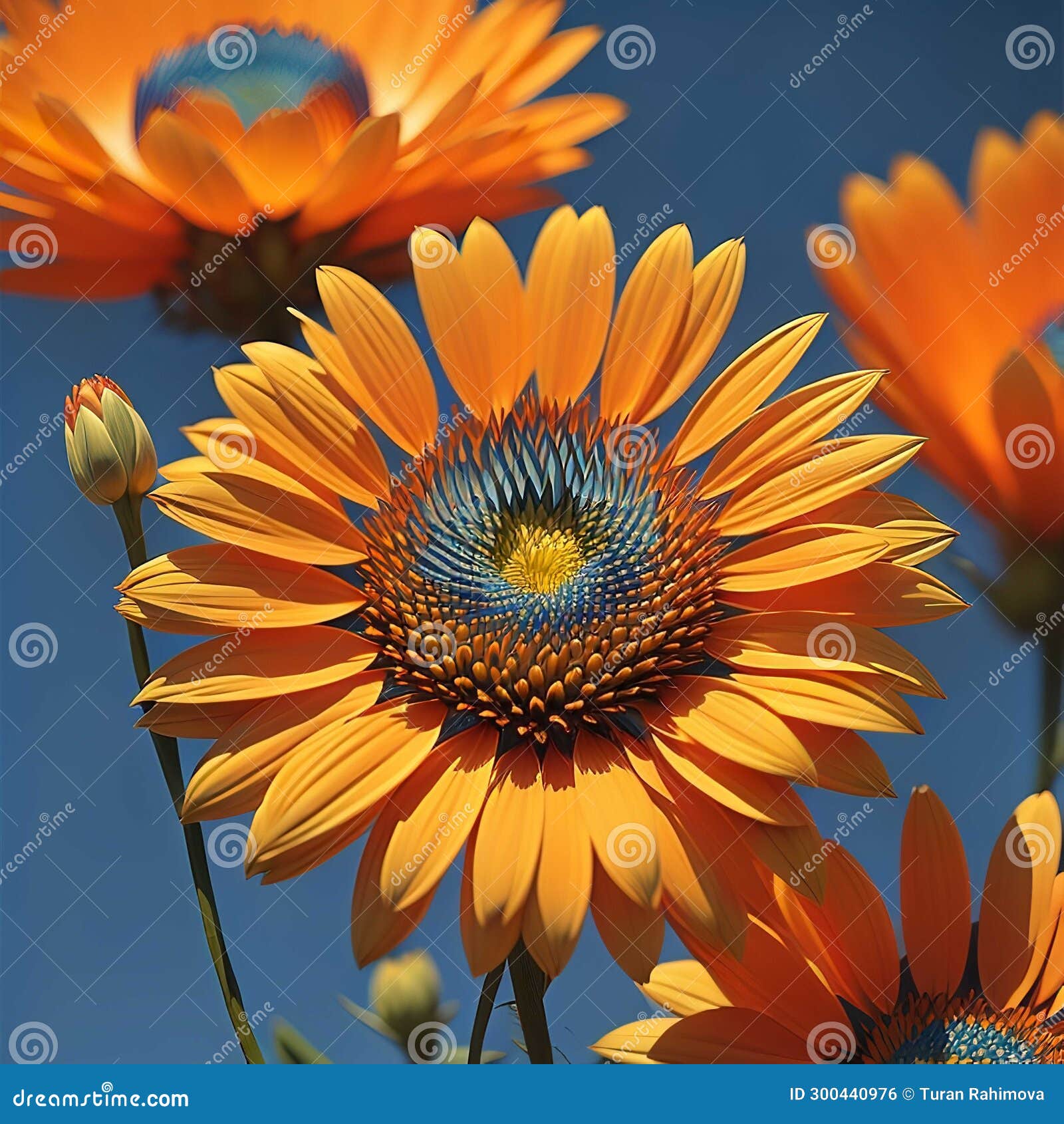 Beautiful Sunflowers on a Blue Background. Close-up Stock Photo - Image ...