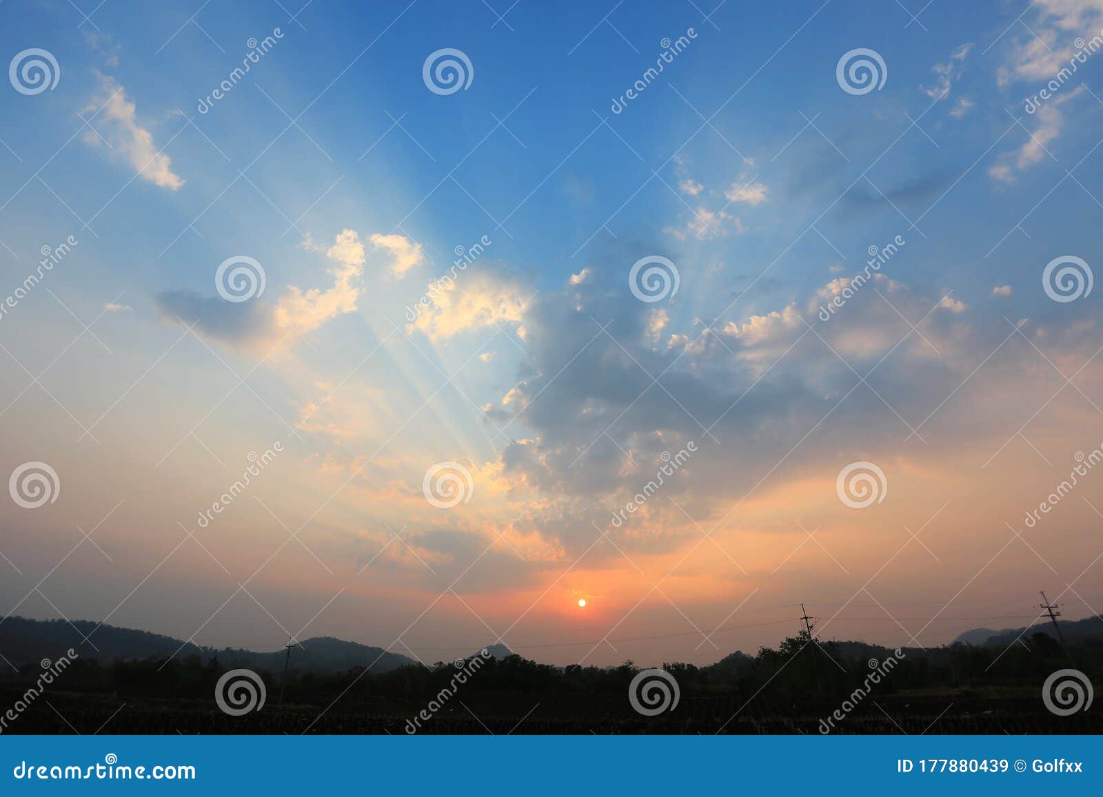 Beautiful Sunlight through a Clouds on Blue Sky Background at the ...