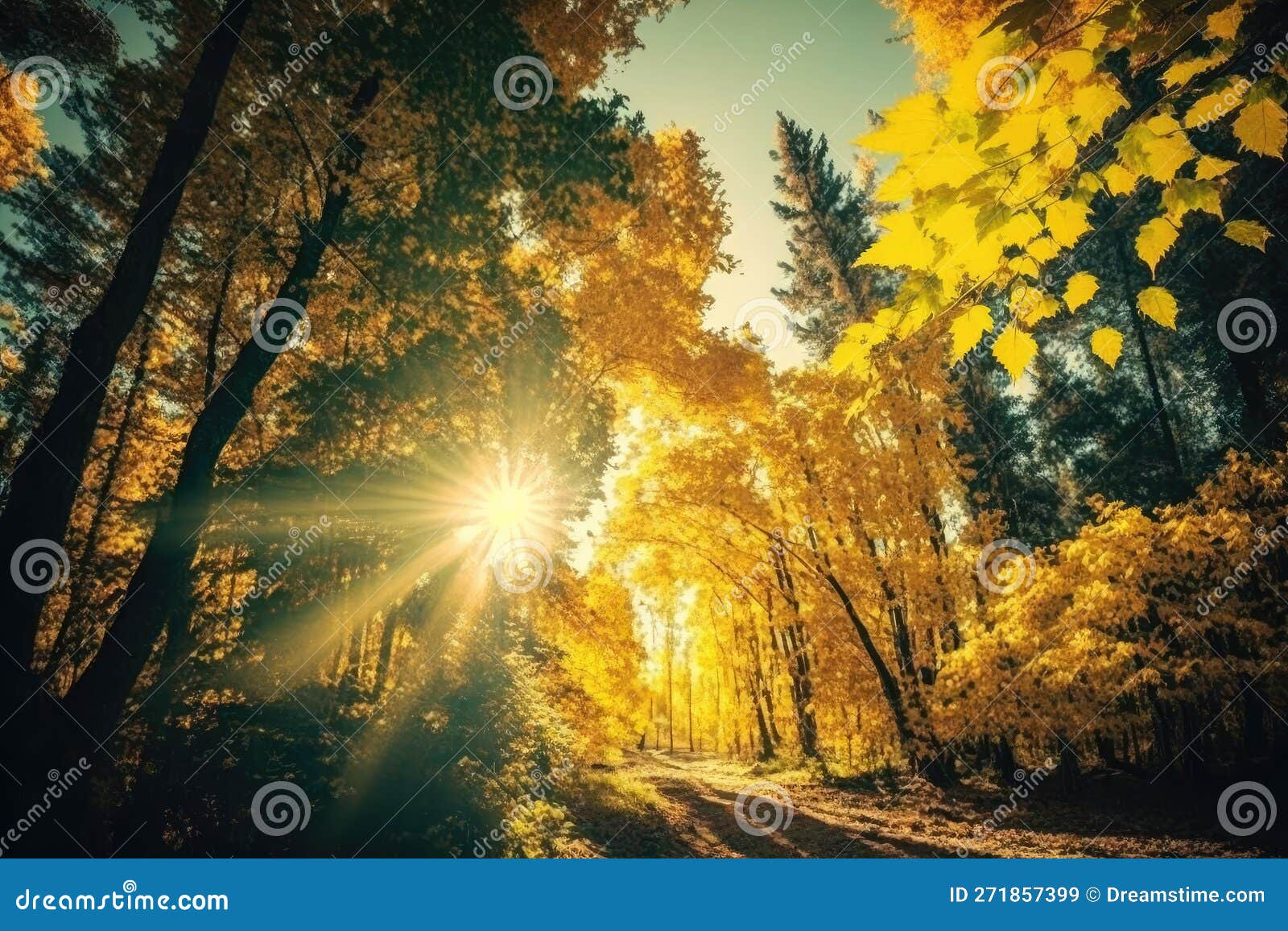 Beautiful Sunny Autumn Scene in the Woods Stock Illustration ...