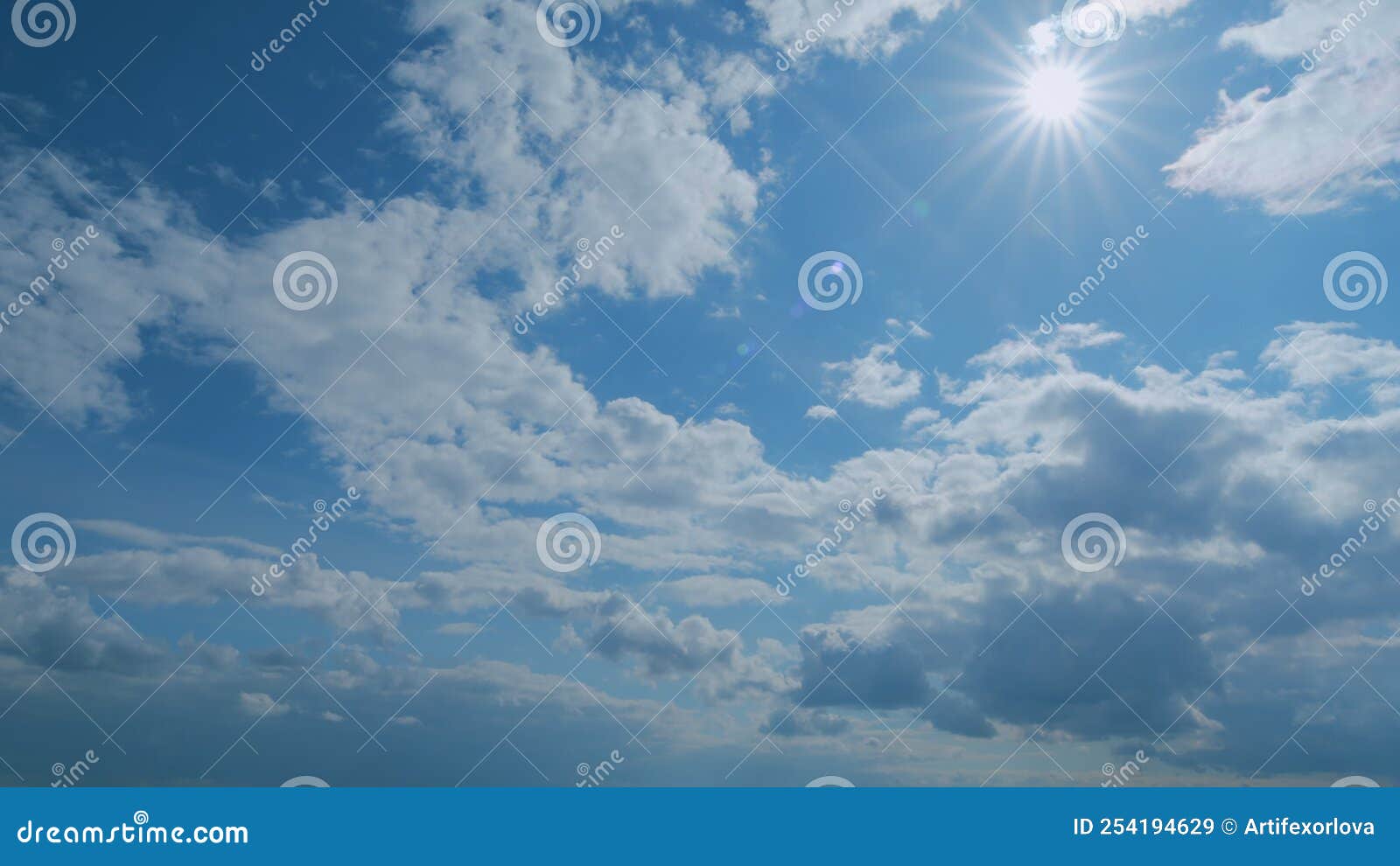 Beautiful Sunny Blue Sky with Bright Sun Light Shining through White ...