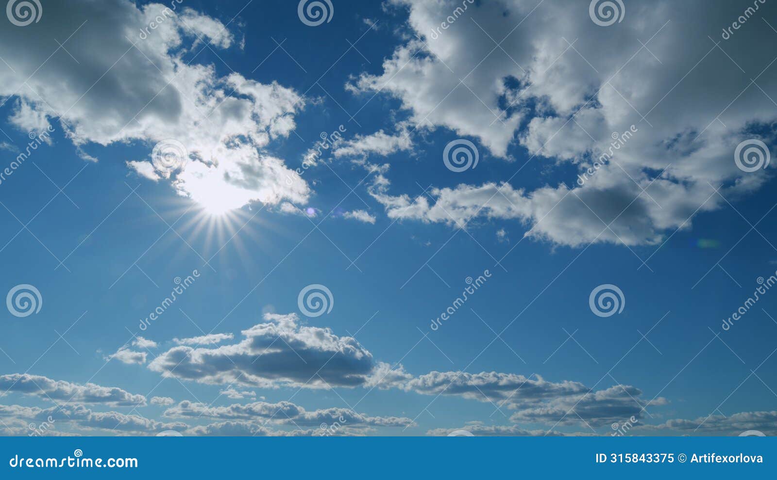 Beautiful Sunny Blue Sky with Bright Sun Light Shining through White ...