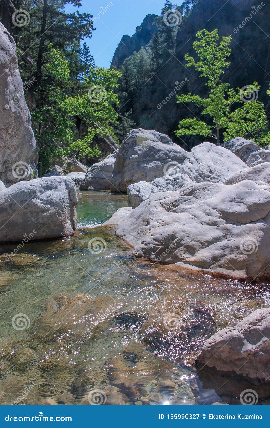 Beautiful Sunny Lagoon in Rocks and Greenery with Clear Water Stock ...