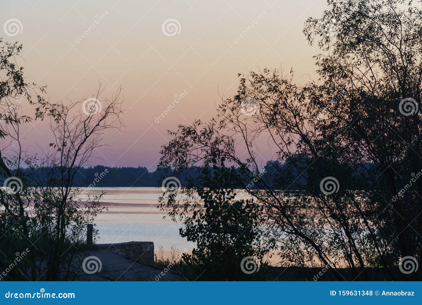 Beautiful Sunny Sunset Over the Lake. Evening Landscape Stock Photo ...