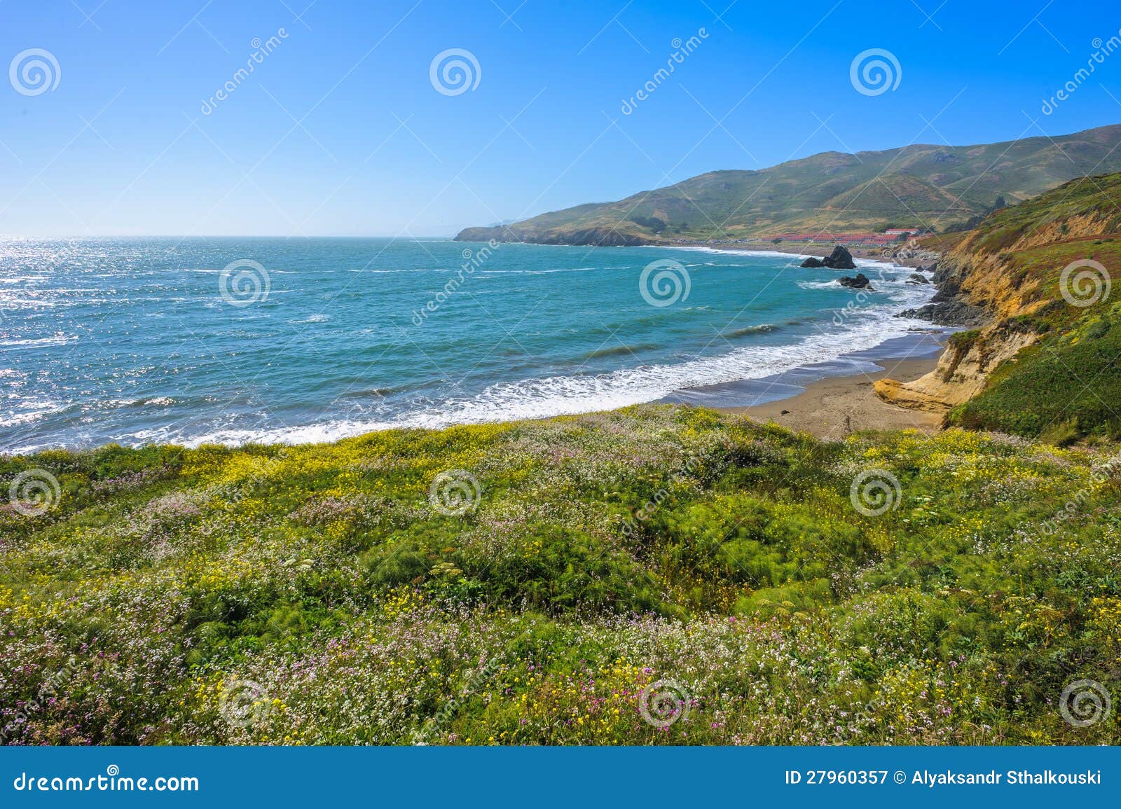 Beautiful Sunny View on Rodeo Beach in California Stock Image - Image ...