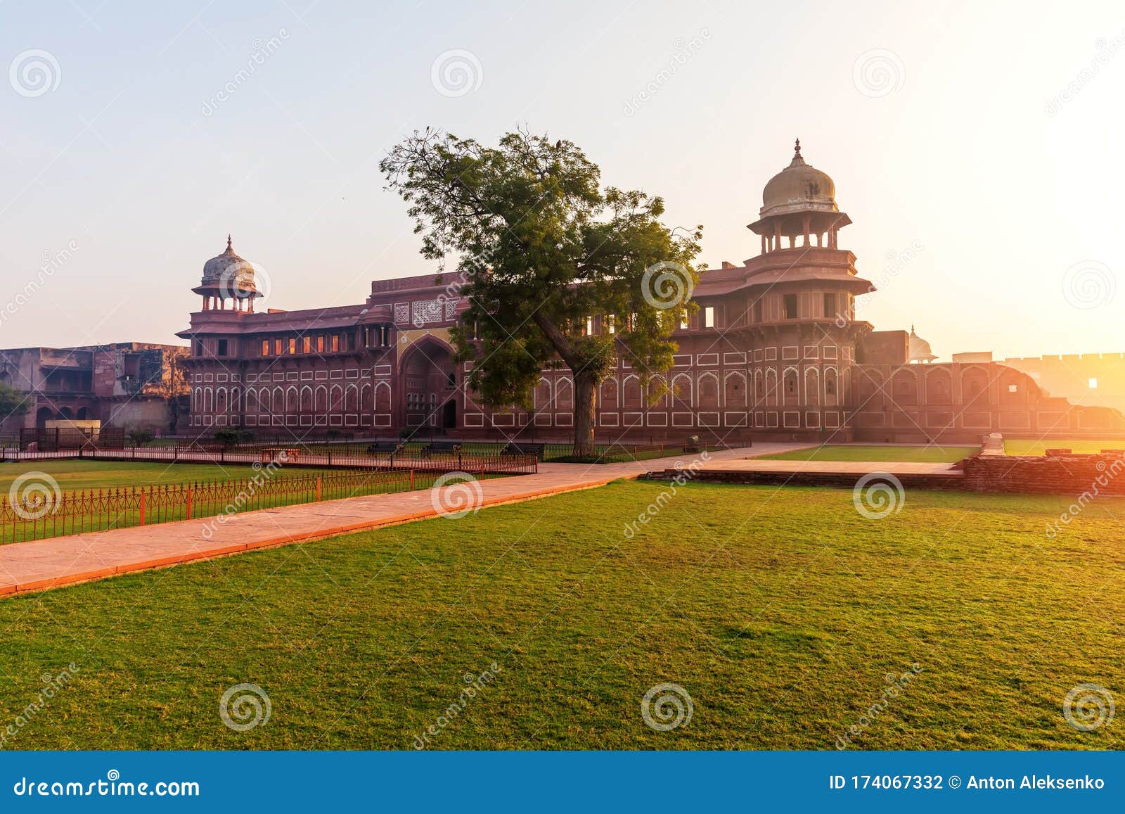 Beautiful Sunrise in Agra Fort, Courtyard View, India Stock Photo ...