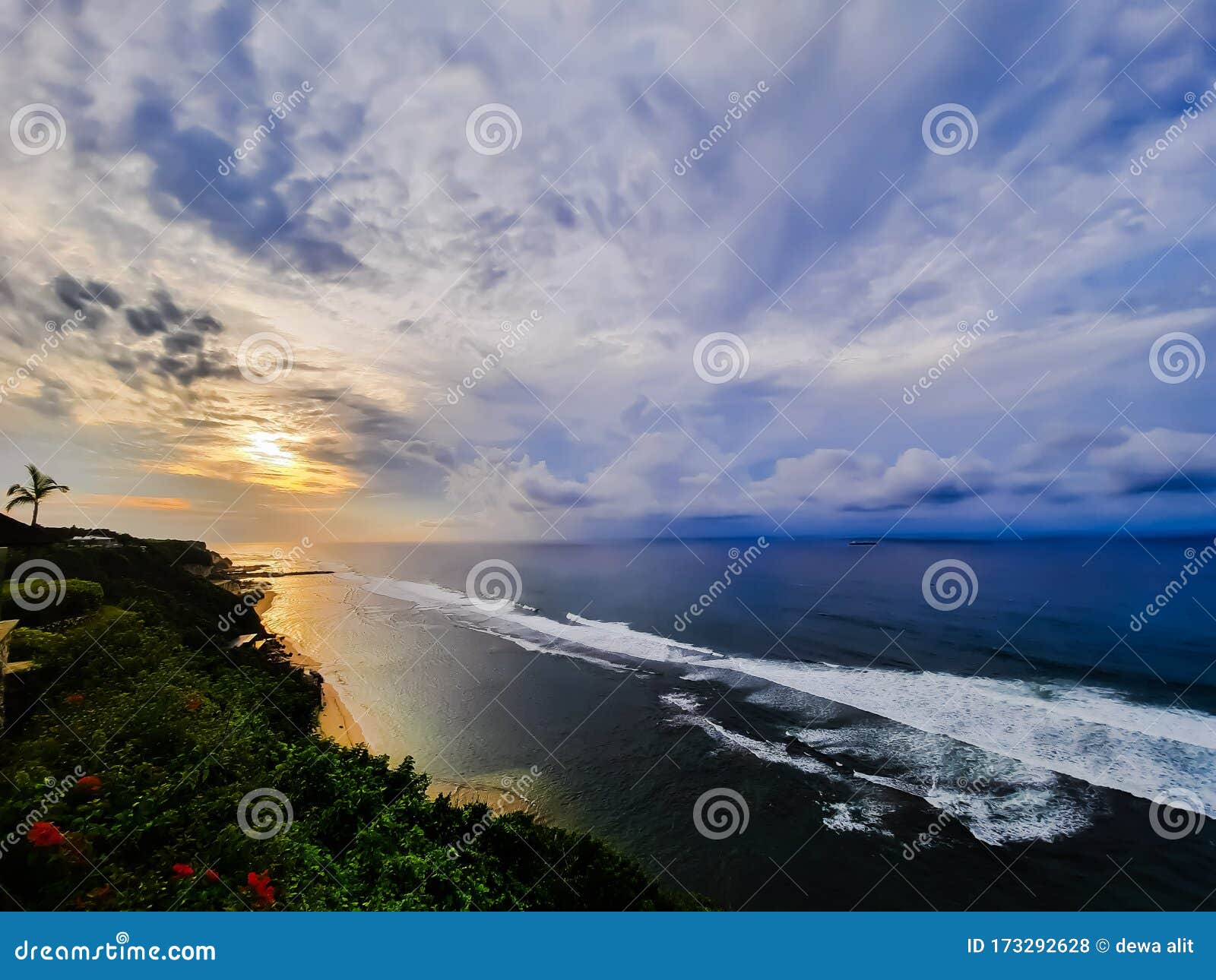 Beautiful sunrise in bali stock photo. Image of wave - 173292628