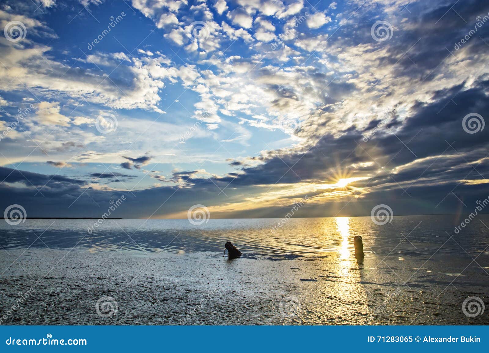 Beautiful Sunrise on the Beach, Cloudy Sky and the Sun S Rays Stock ...