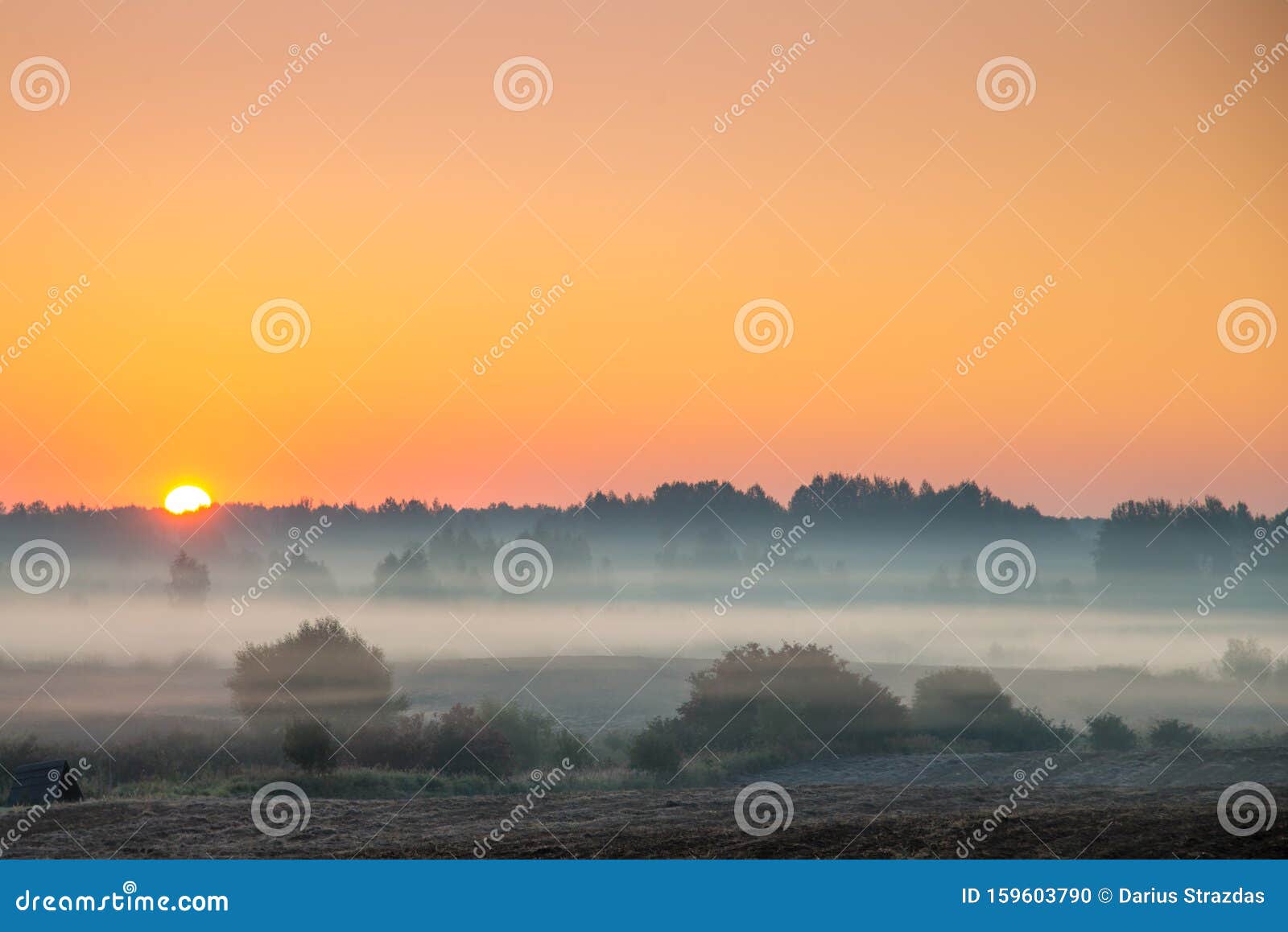 Sunrise in Nature Fields with Mist Stock Photo - Image of mountain ...
