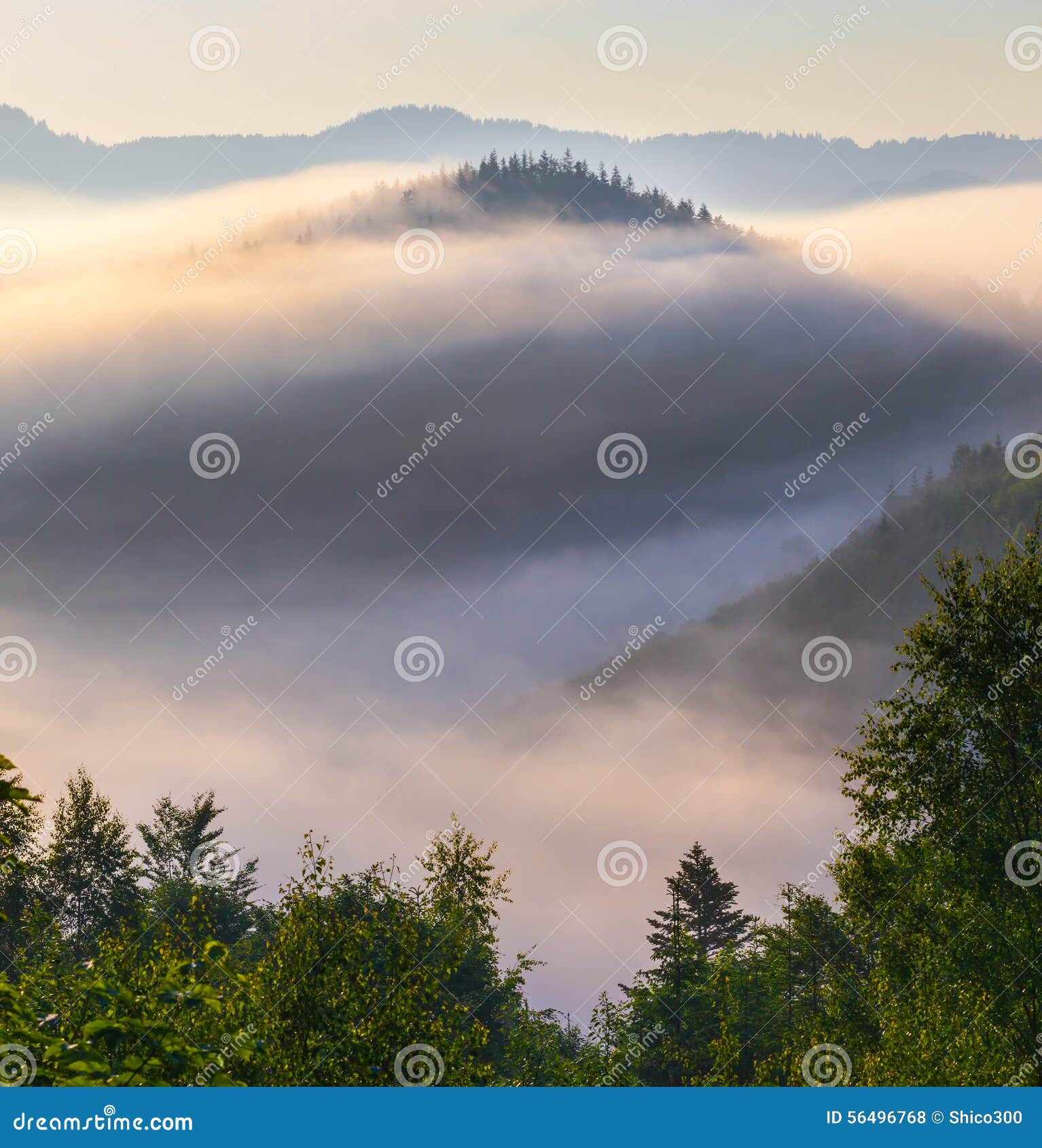 Beautiful Sunrise with the Morning Mist Stock Photo - Image of misty ...