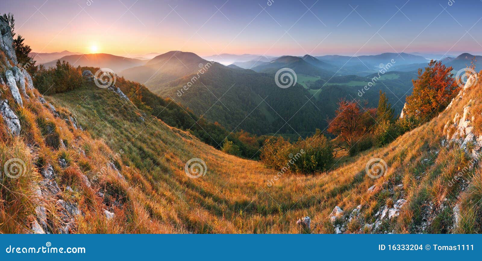 Beautiful Sunrise in Mountain Valley with Sun Stock Photo - Image of ...