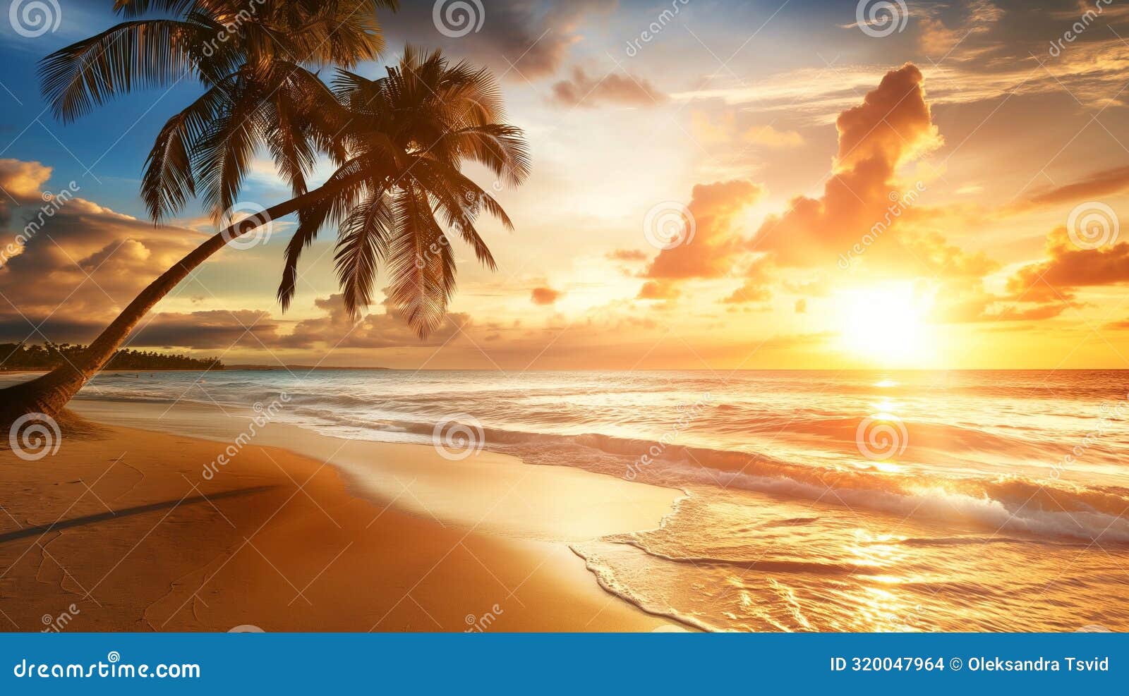 Beautiful Sunrise Over the Tropical Beach, Beach with Palm Trees Stock ...