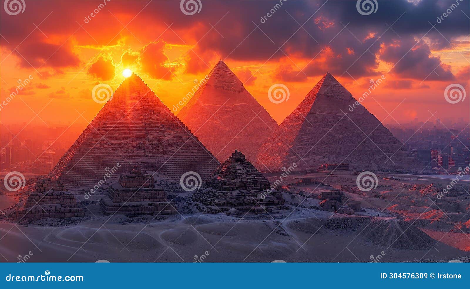 Beautiful Sunset in African Desert Over the Egyptian Pyramids Stock ...