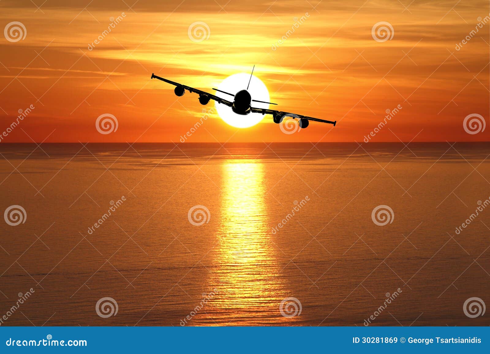 Beautiful Sunset with Airplane Stock Image - Image of holidays, coast ...