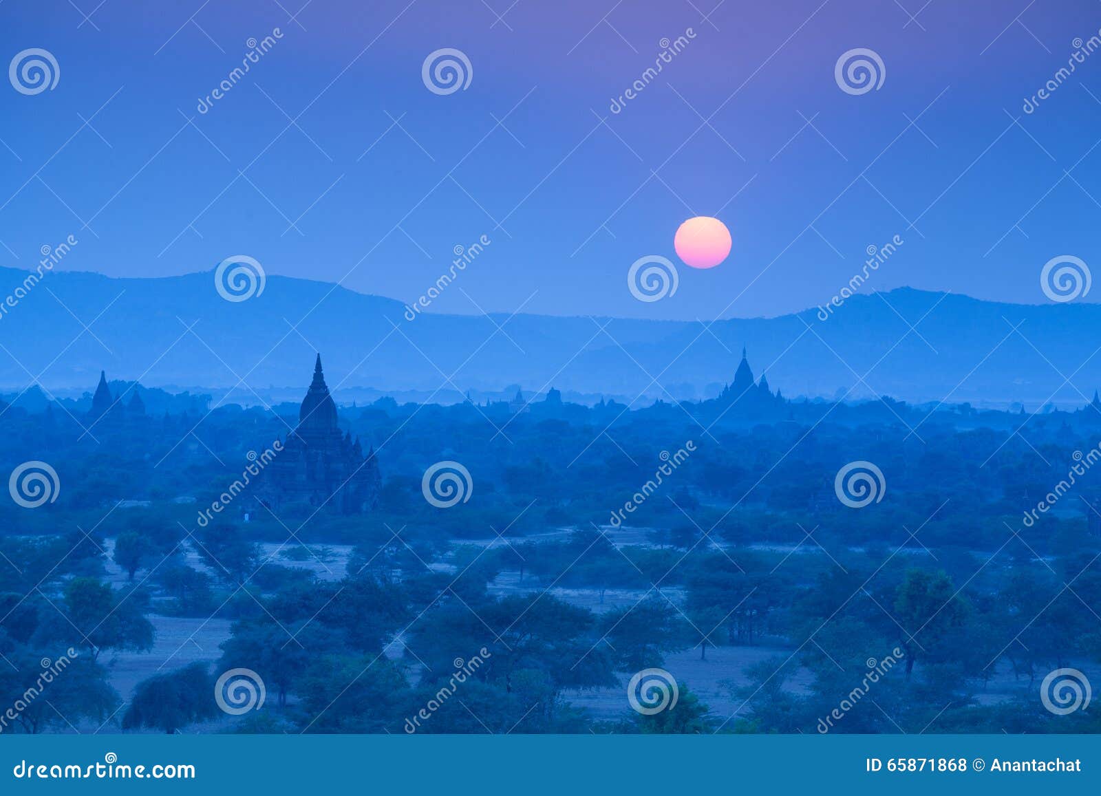 Beautiful sunset at Bagan stock photo. Image of landscape - 65871868