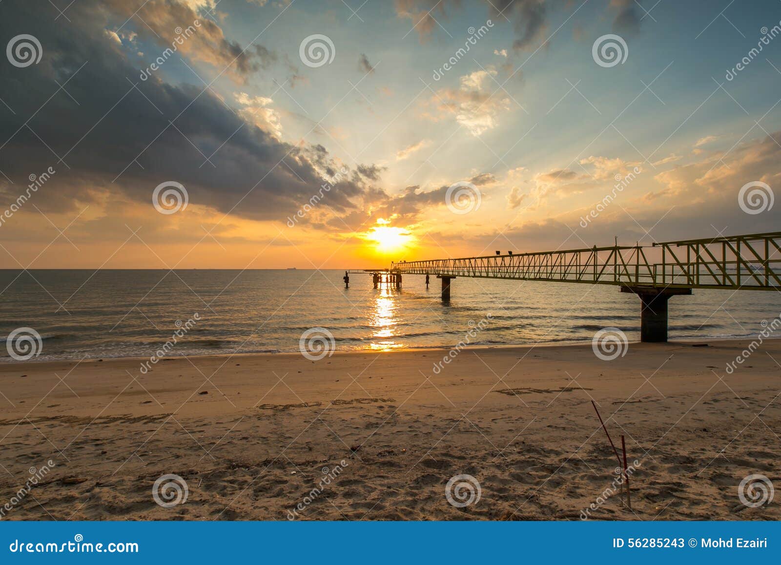 Beautiful Sunset at Beach with Jetty. Malacca, Malaysia Stock Image ...