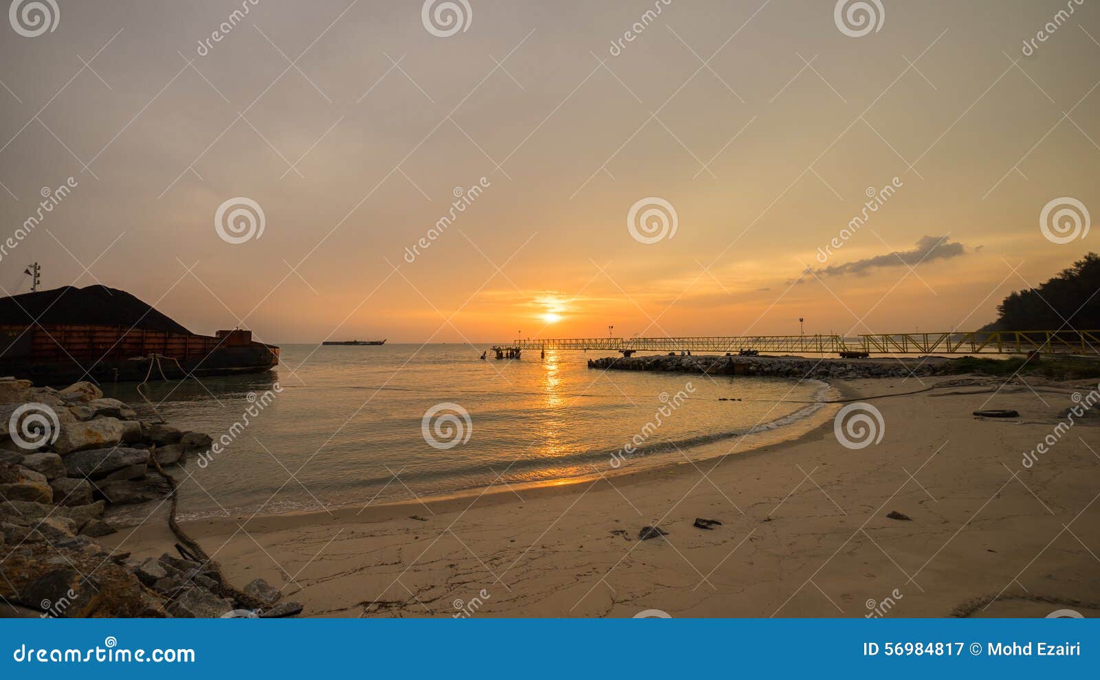 Beautiful Sunset at Beach with Jetty. Malacca, Malaysia Stock Image ...