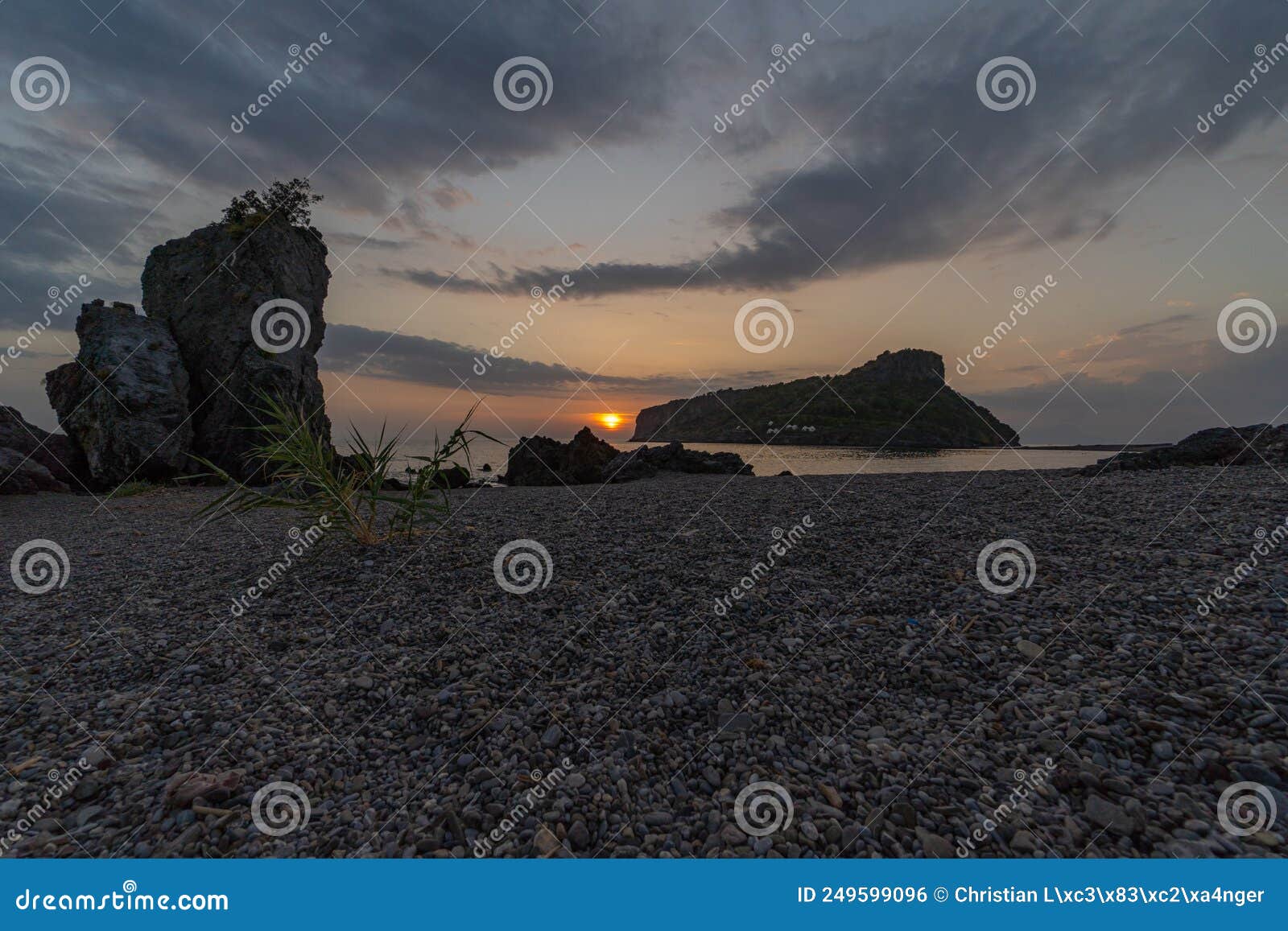 Beautiful Sunset on the Beach of Praja a Mare Stock Photo - Image of ...