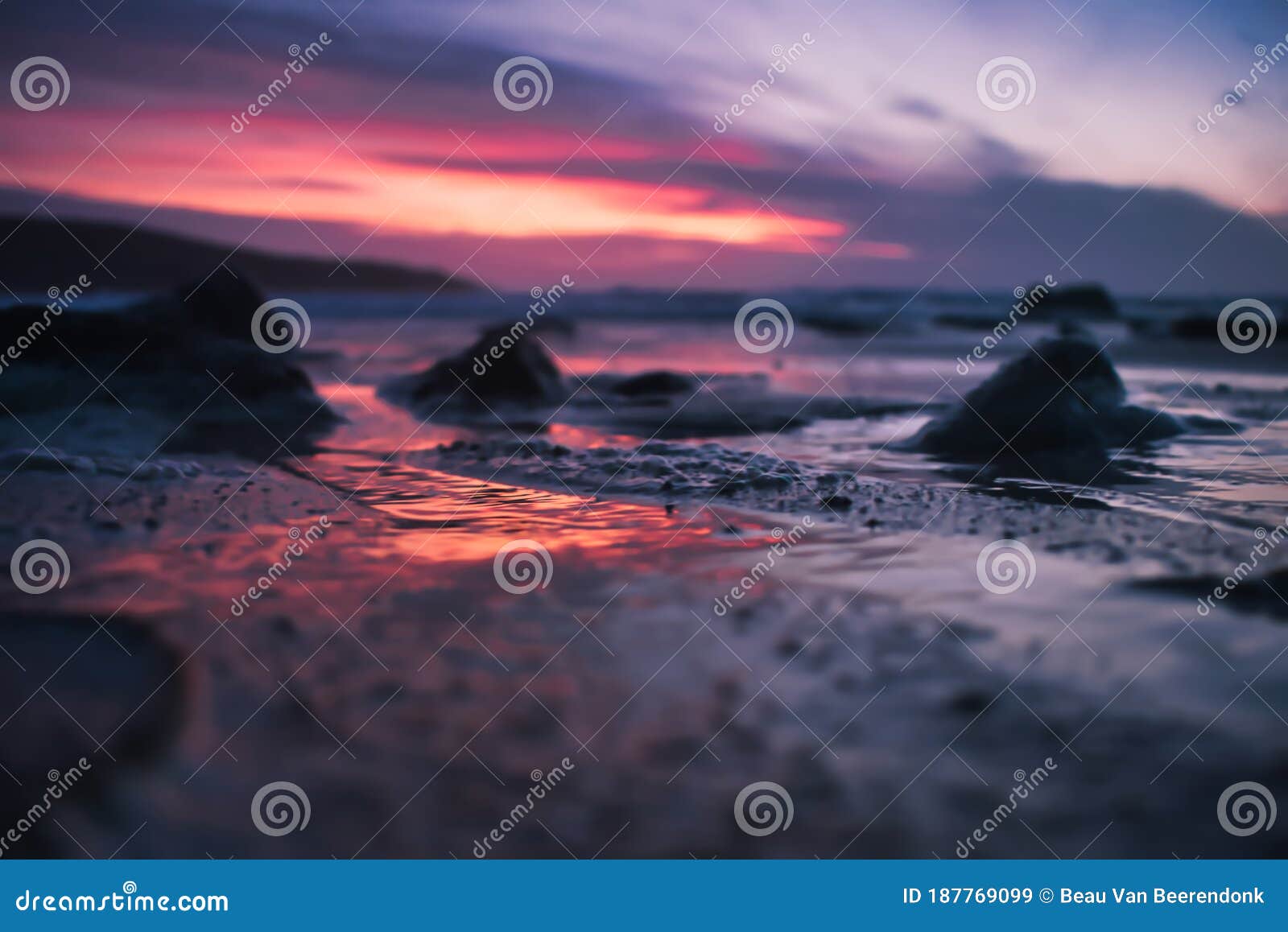 Beautiful Sunset on the Beach with a Reflection Stock Image - Image of ...
