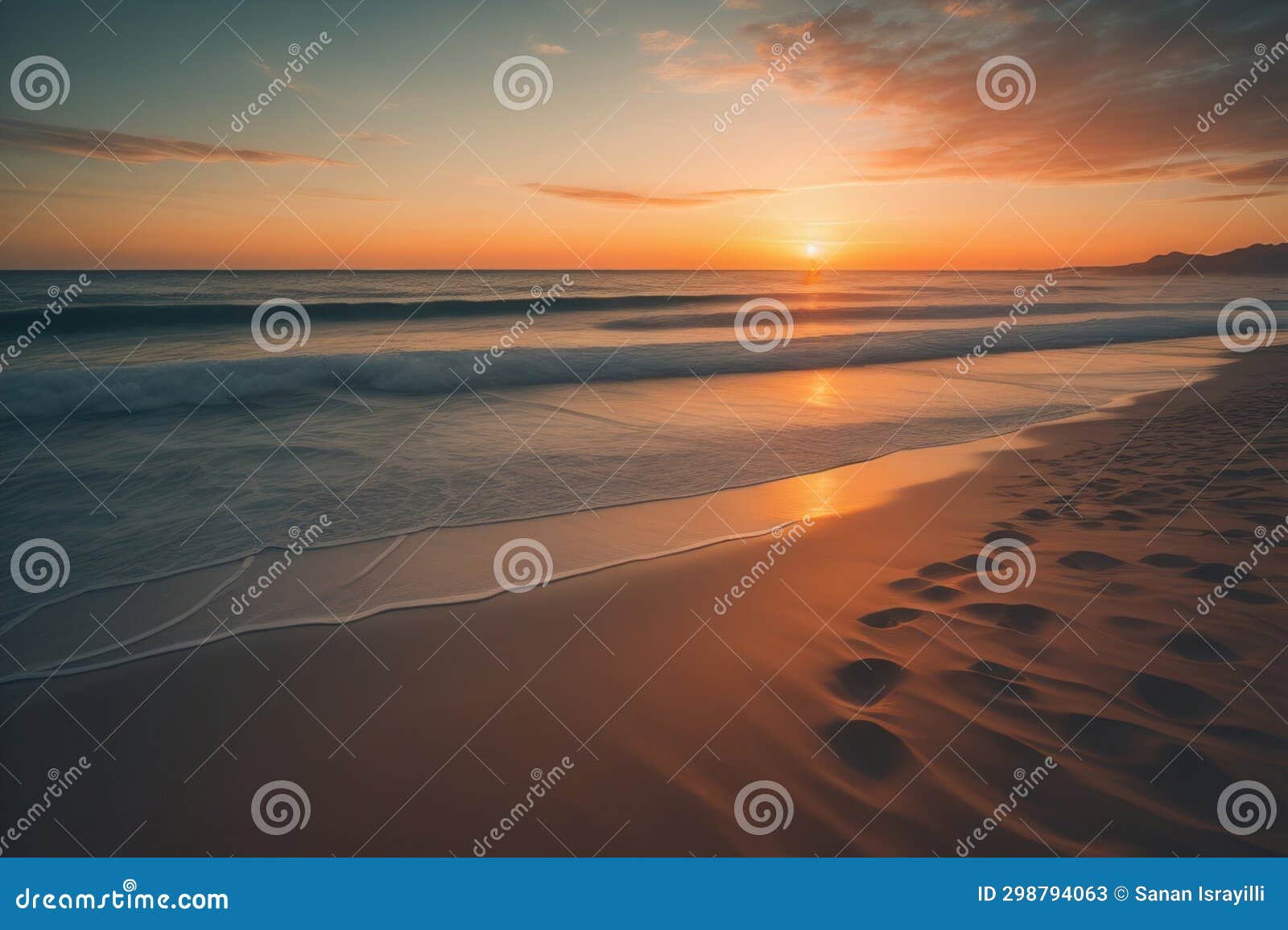 Beautiful Sunset on the Beach with Reflection in the Water. Long ...