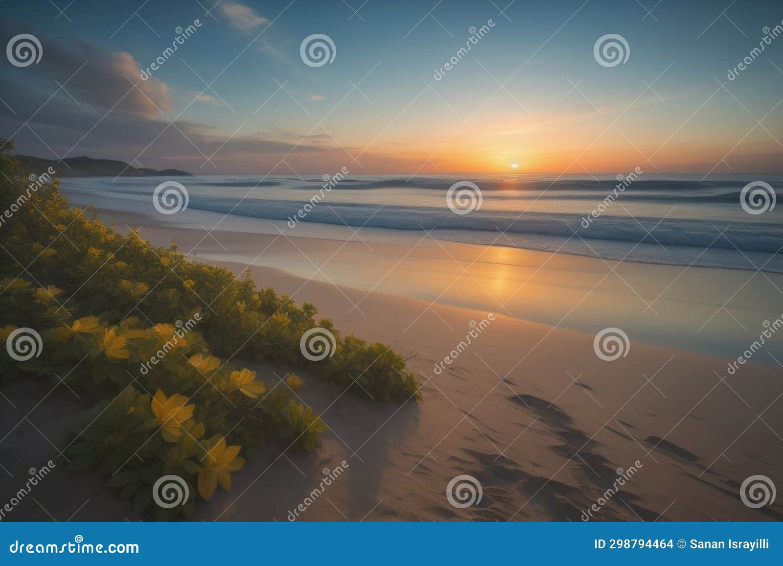 Beautiful Sunset on the Beach with Reflection in the Water. Long ...