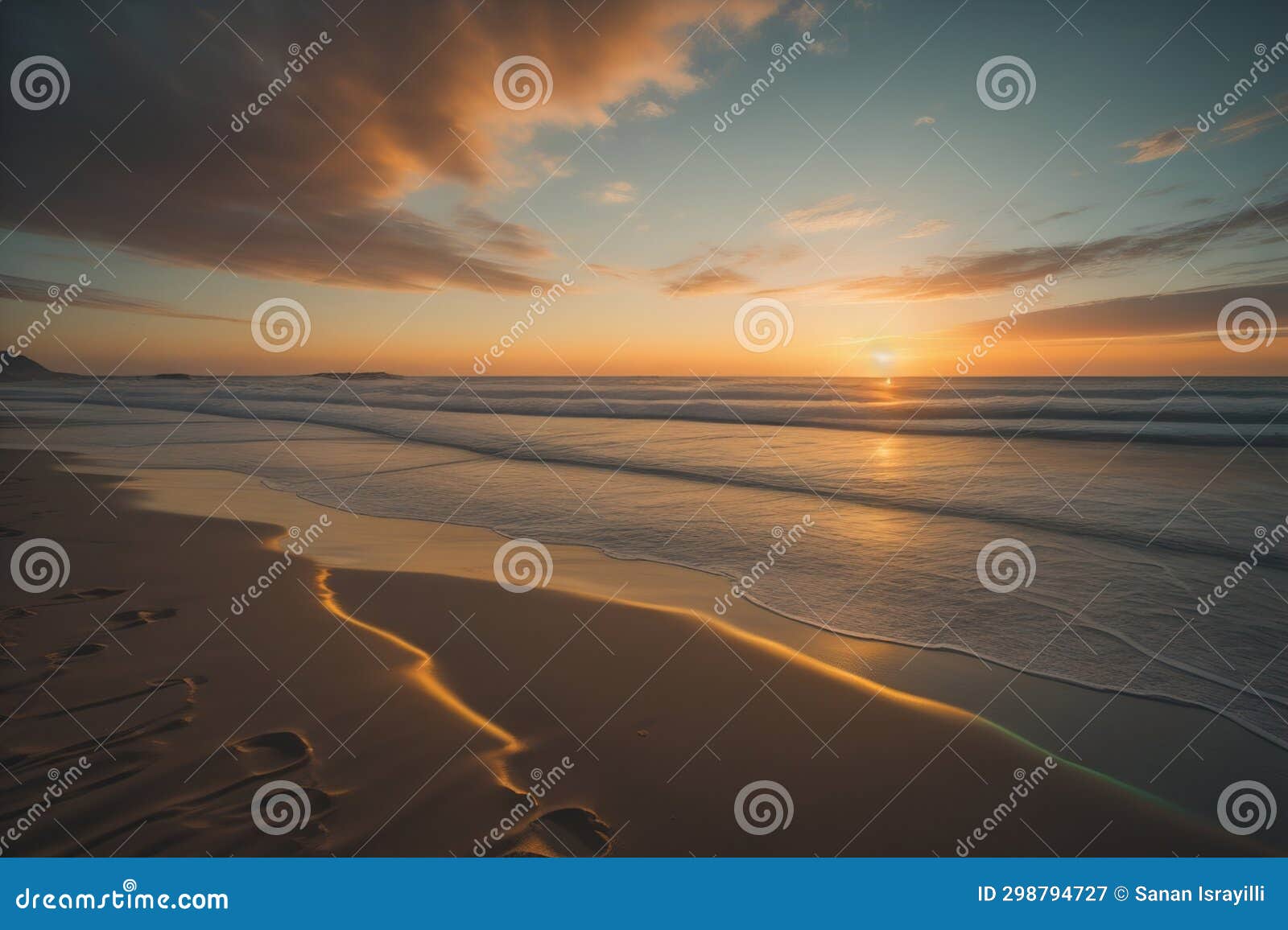 Beautiful Sunset on the Beach with Reflection in the Water. Long ...