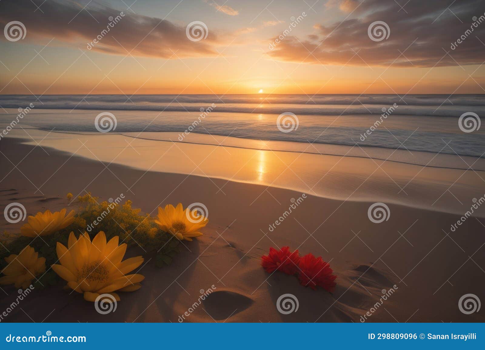 Beautiful Sunset on the Beach with Reflection in the Water. Long ...