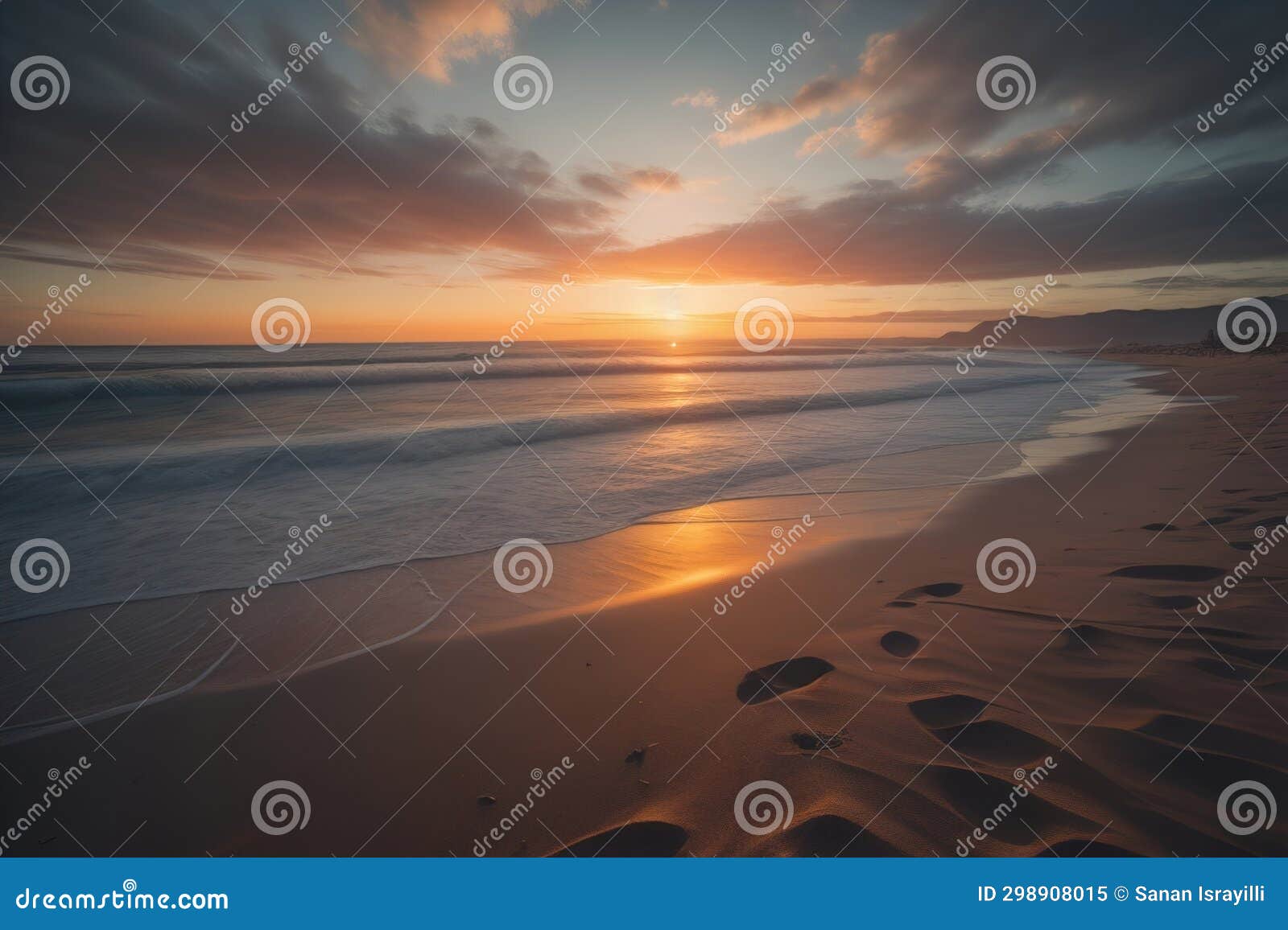 Beautiful Sunset on the Beach with Reflection in the Water. Long ...