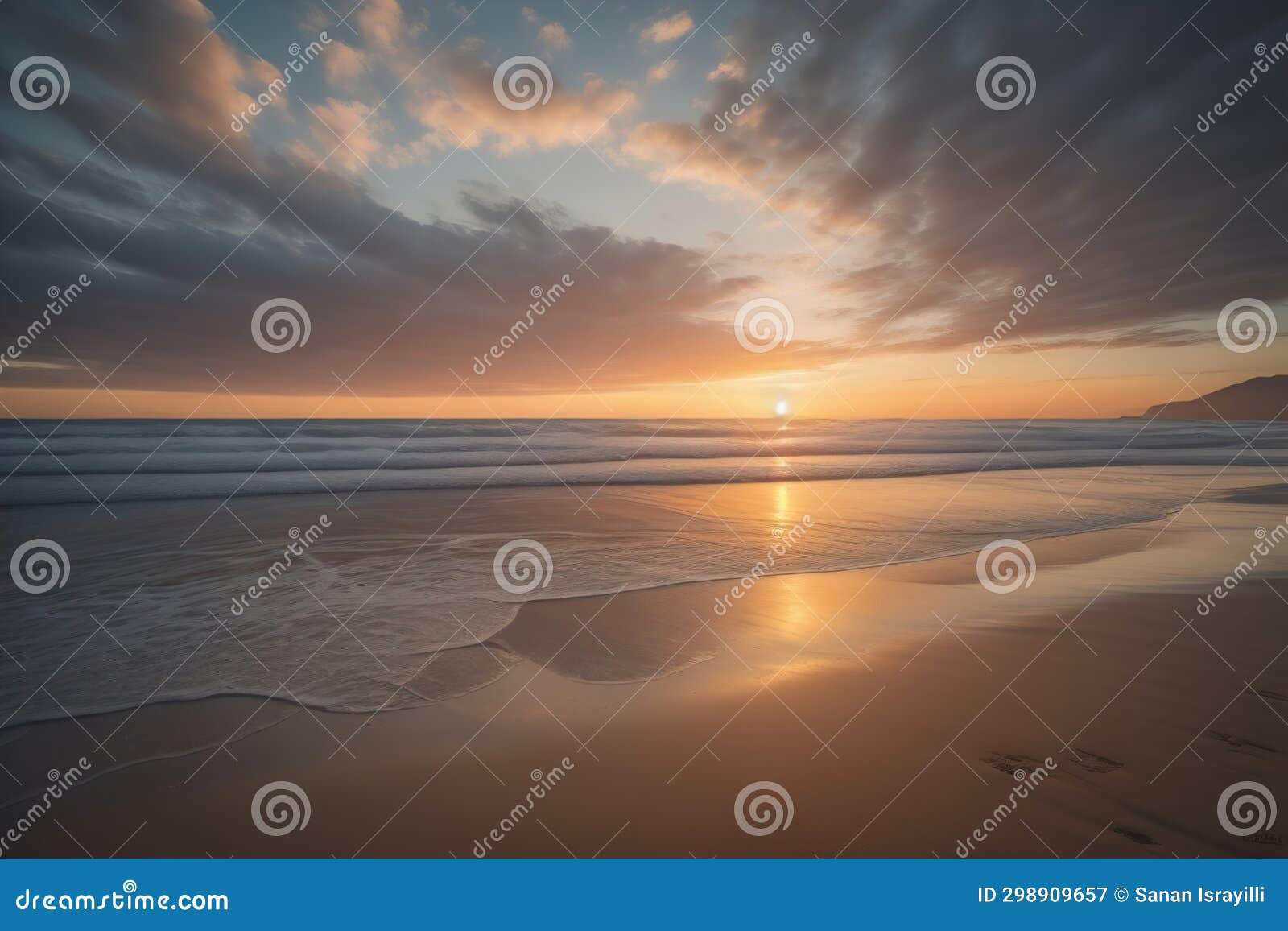 Beautiful Sunset on the Beach with Reflection in the Water. Long ...
