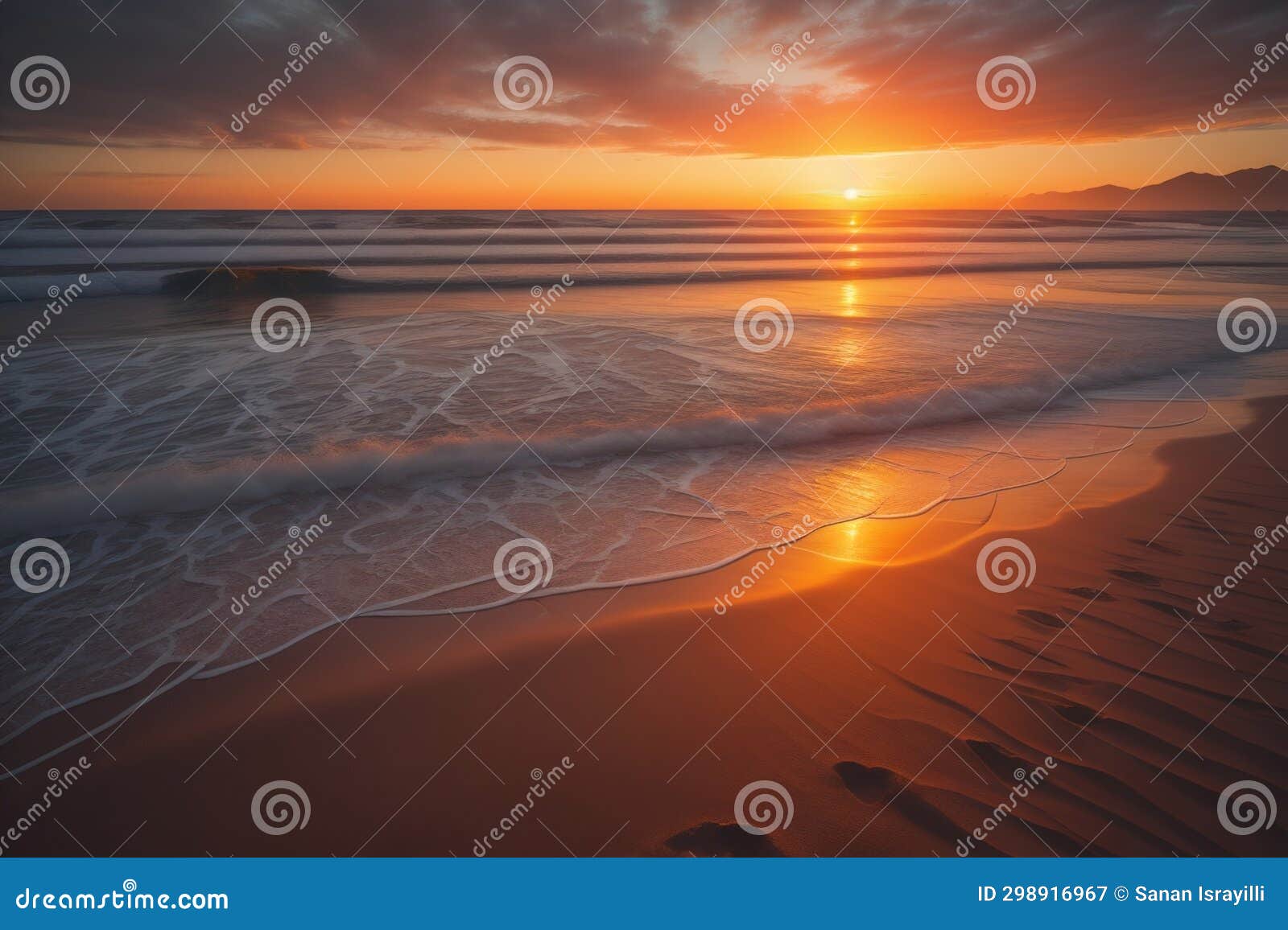 Beautiful Sunset on the Beach with Reflection in the Water. Long ...