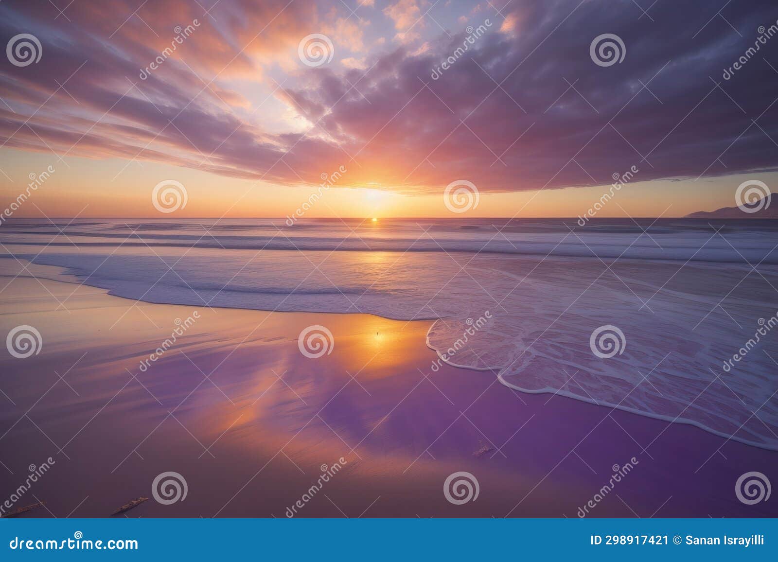 Beautiful Sunset on the Beach with Reflection in the Water. Long ...