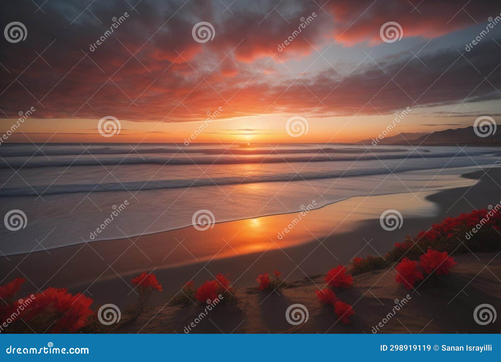 Beautiful Sunset on the Beach with Reflection in the Water. Long ...