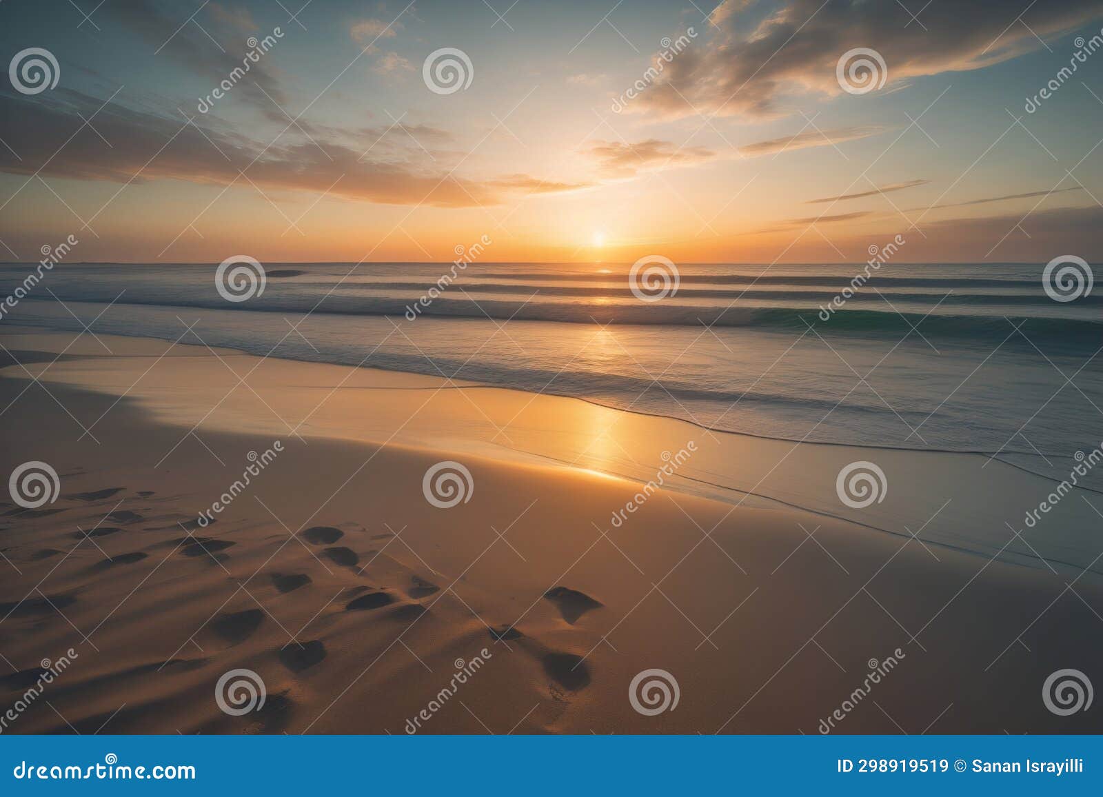 Beautiful Sunset on the Beach with Reflection in the Water. Long ...