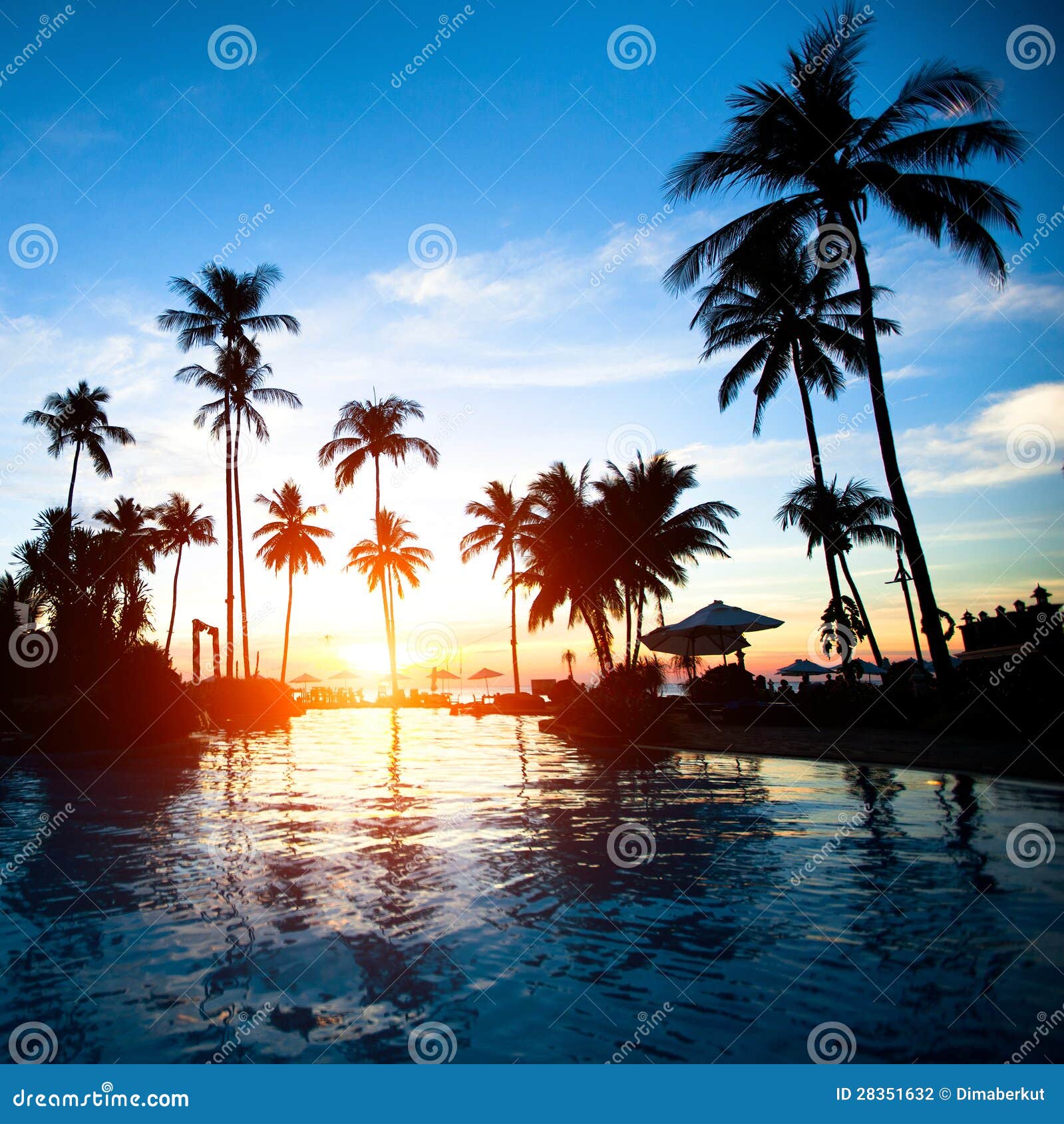 Beautiful Sunset at a Beach Resort Stock Photo - Image of hotel ...