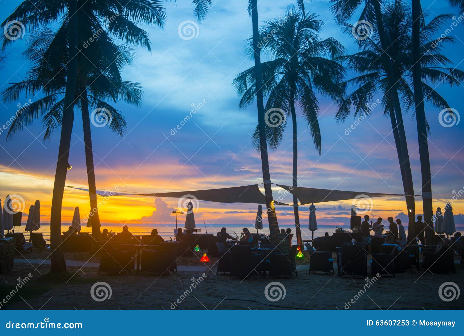 Beautiful Sunset and Beach Restaurant Editorial Stock Photo - Image of ...