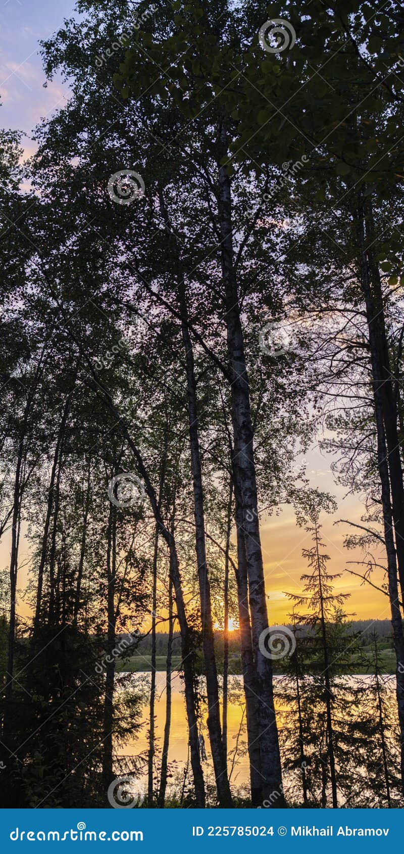 Beautiful Sunset on a Calm Lake Surrounded by Forest in the Taiga ...