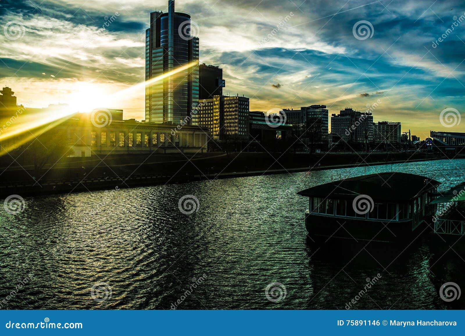Beautiful Sunset in the City on the Shore Stock Photo - Image of scene ...
