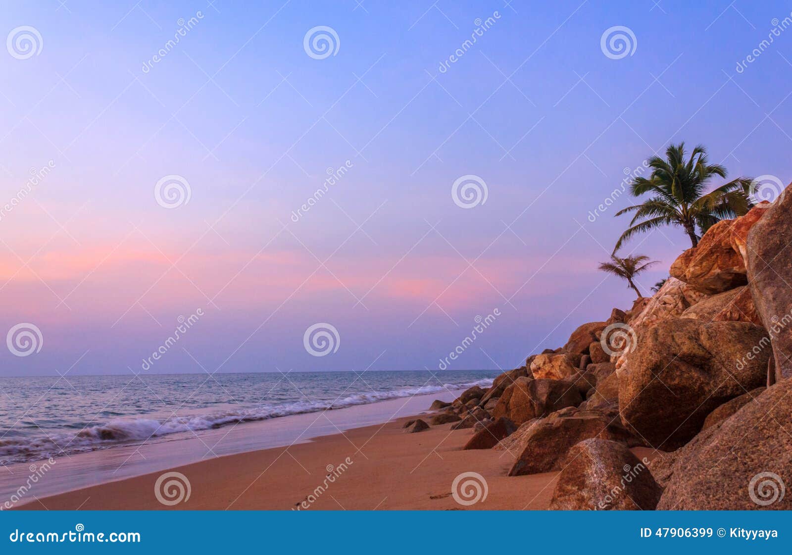 Beautiful Sunset with Coconut Trees and Rocks Stock Image - Image of ...