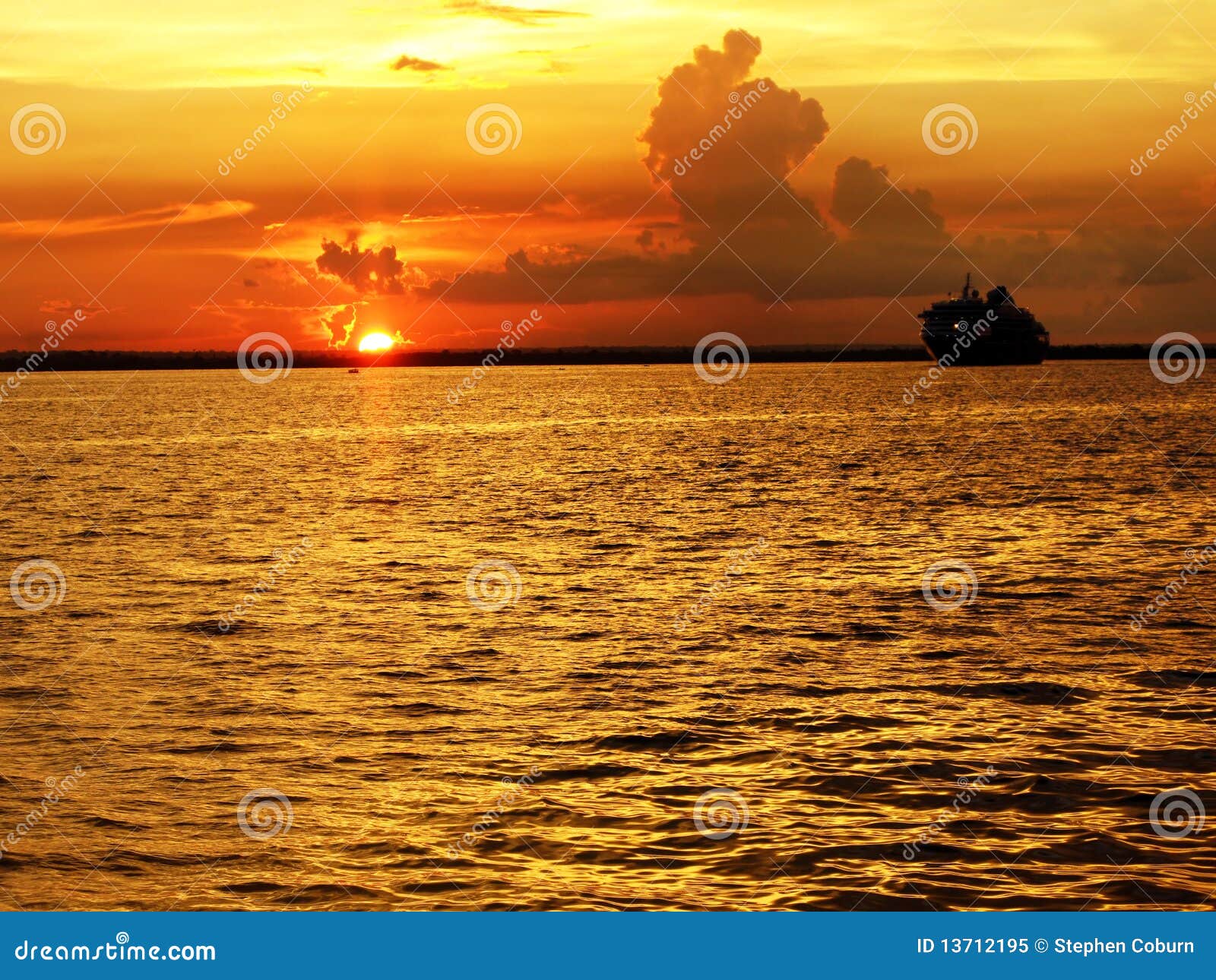 Beautiful Sunset with Cruise Ship Stock Image - Image of calm, vacation ...
