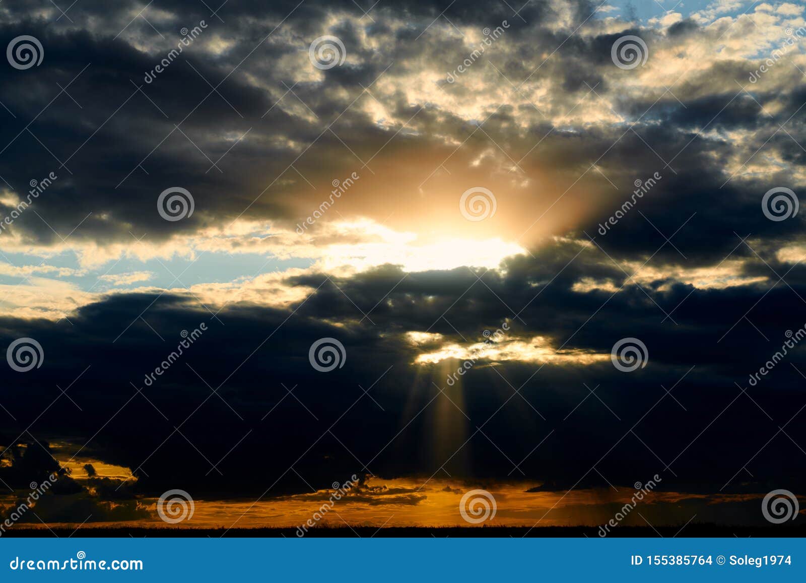 Beautiful Sunset - Dark Sky with Clouds and Sunlight Stock Photo ...