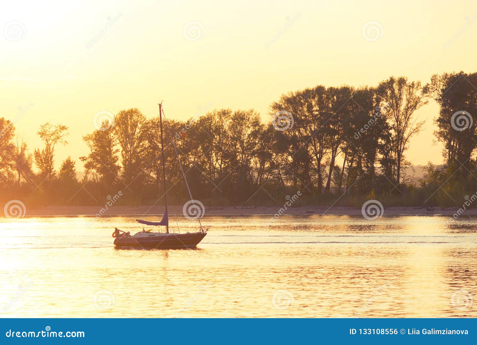 Beautiful Sunset. Distant Sailboat Stock Photo - Image of cloudscape ...