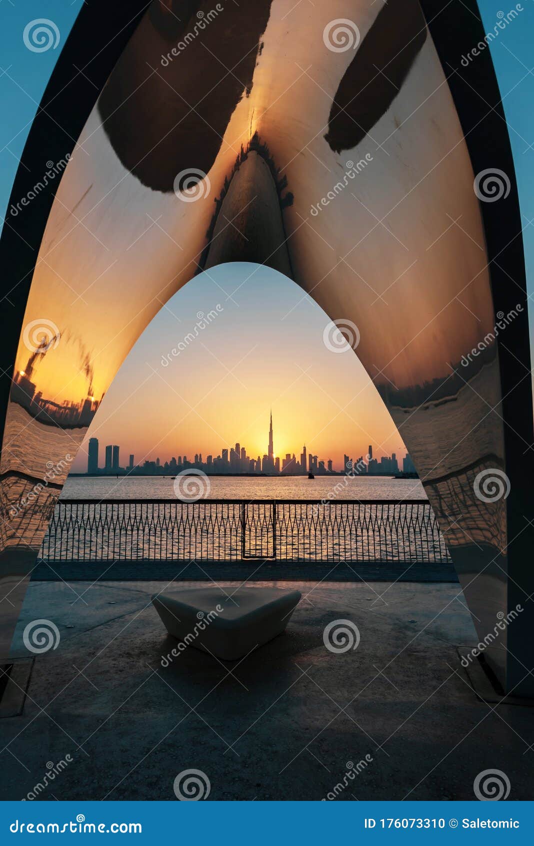 Beautiful Sunset in Dubai from the Creek Harbor Stock Photo - Image of ...