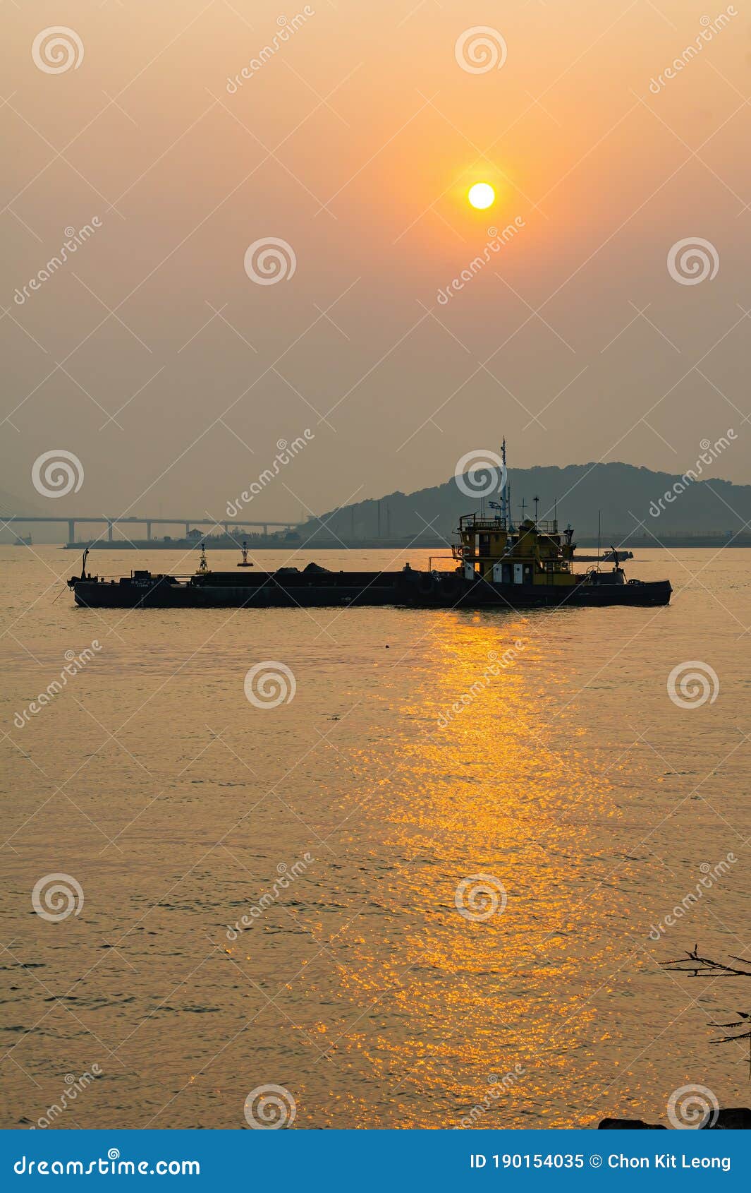 Beautiful Sunset and a Engineering Ship Stock Image - Image of work ...