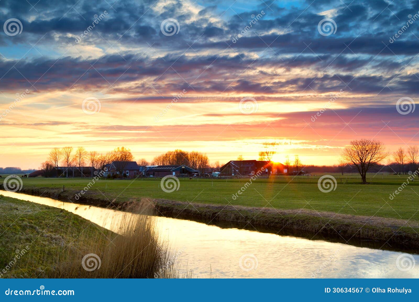 Beautiful Sunset in Farmland Stock Image - Image of river, horizon ...
