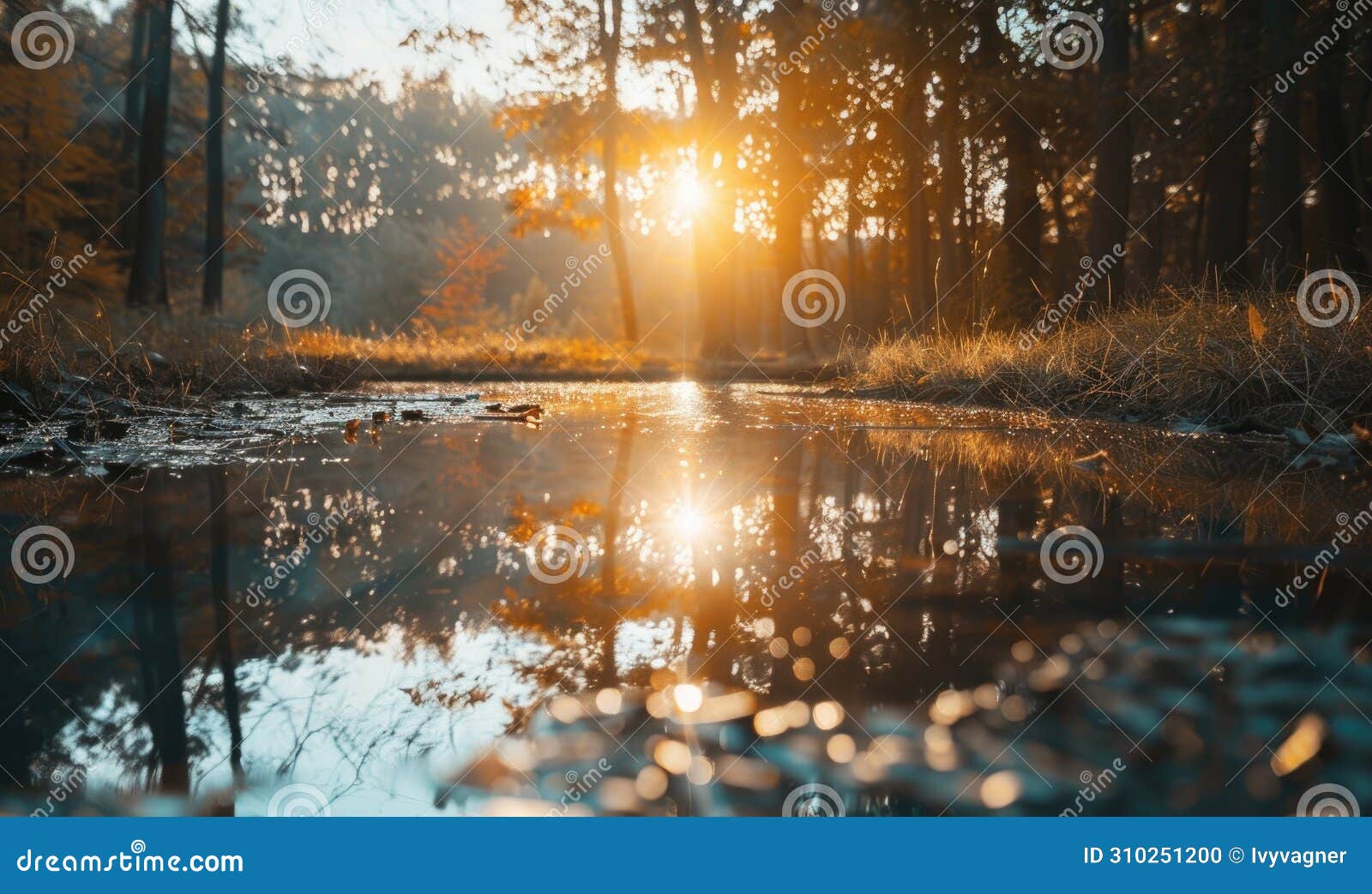 Beautiful Sunset in the Forest. Reflection of Trees in the Water Stock Photo - Image of nature ...