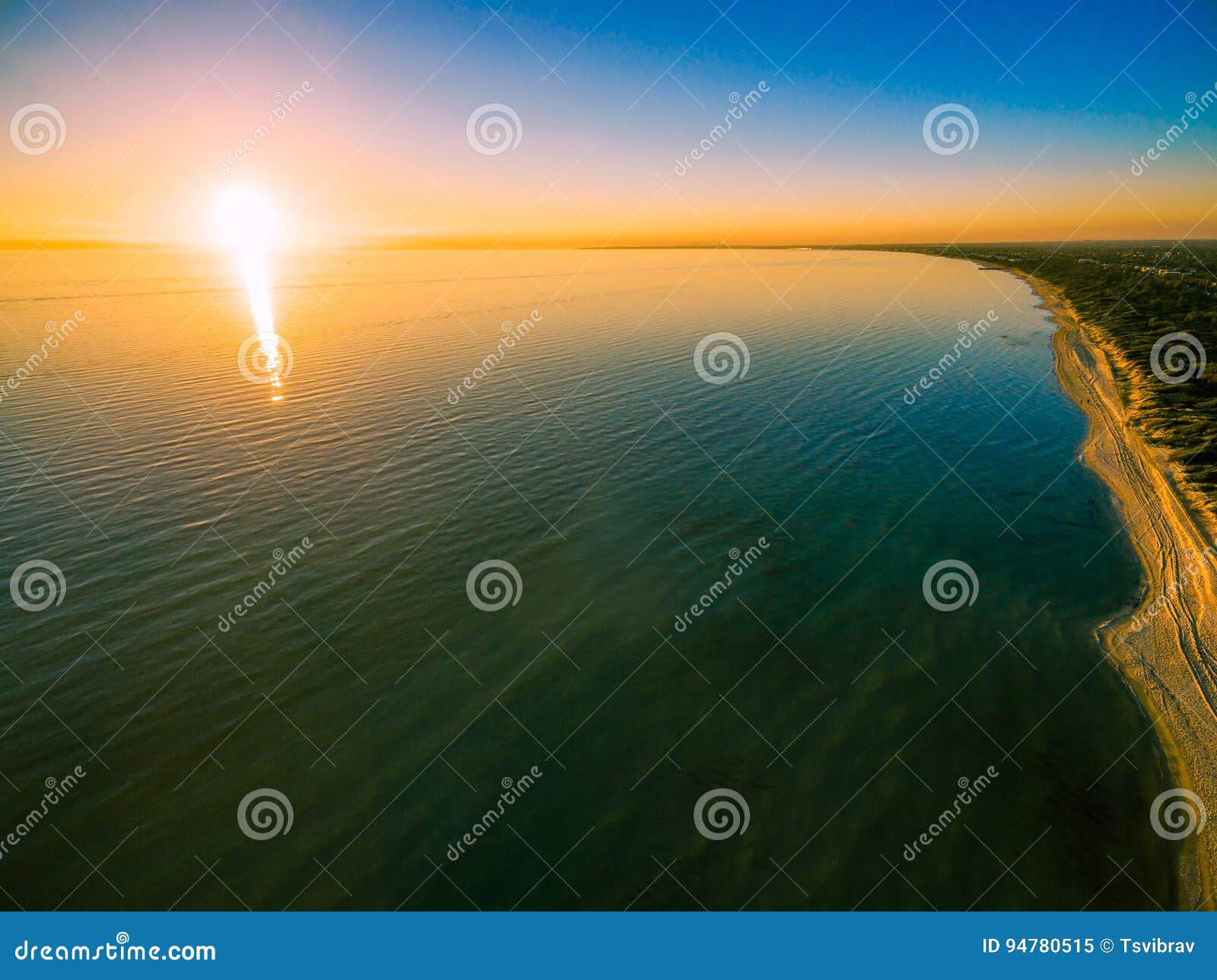 Beautiful Sunset High Above Ocean and Coastline. Stock Image - Image of ...
